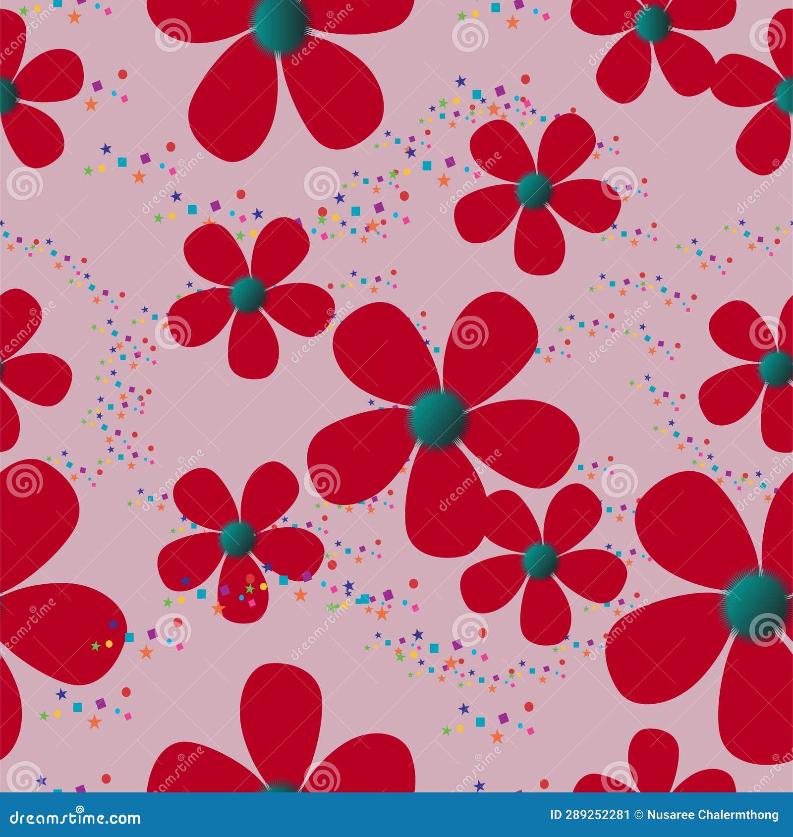 Magic Red Flower Pattern, Tile Stock Illustration - Illustration of ...