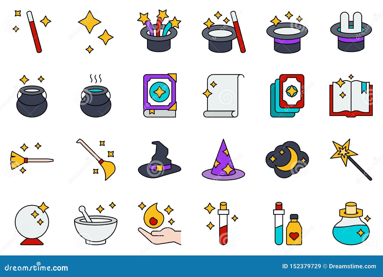 Magic Related Vector Icon Set, Filled Style Editable Stroke Stock ...