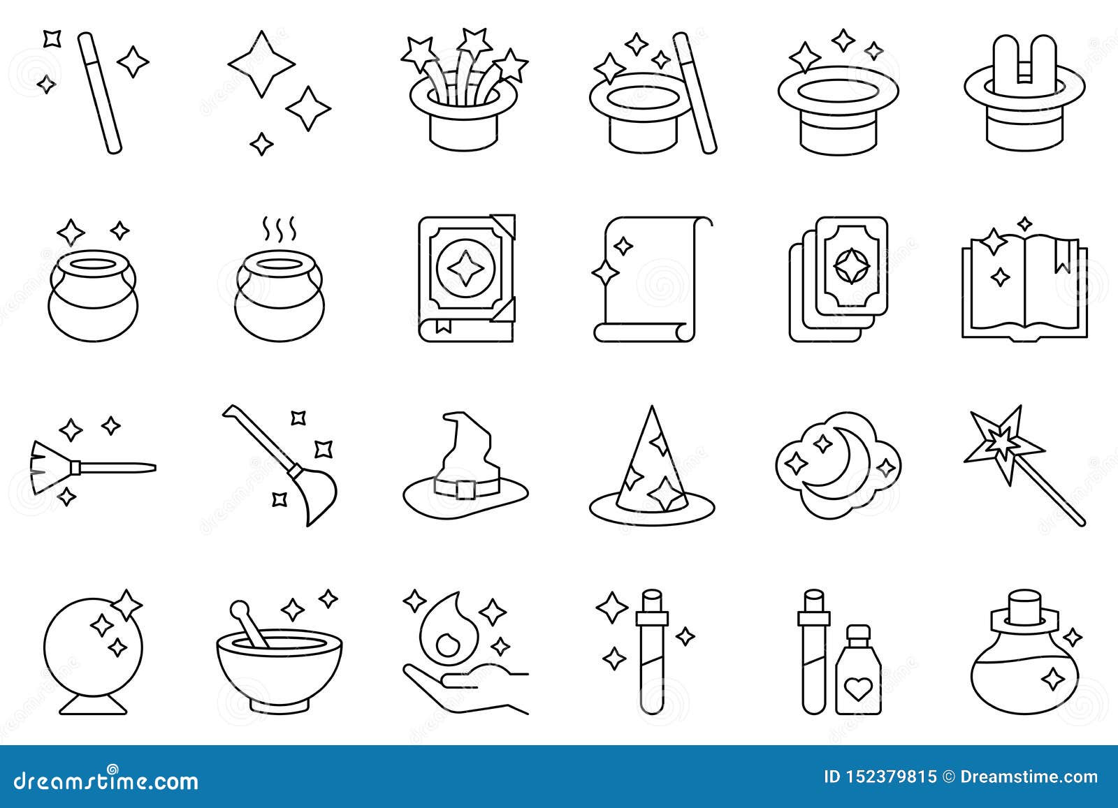 Magic Related Vector Icon Set, Line Style Editable Stroke Stock Vector ...