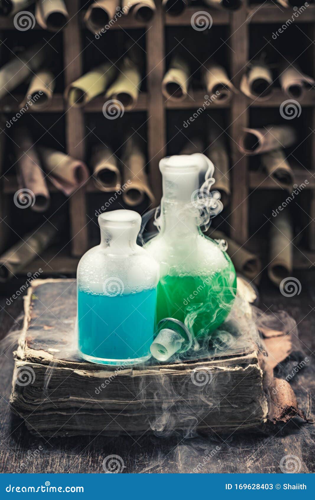 Magic Research Lab with Unique Scrolls and Manuscripts Stock Image ...