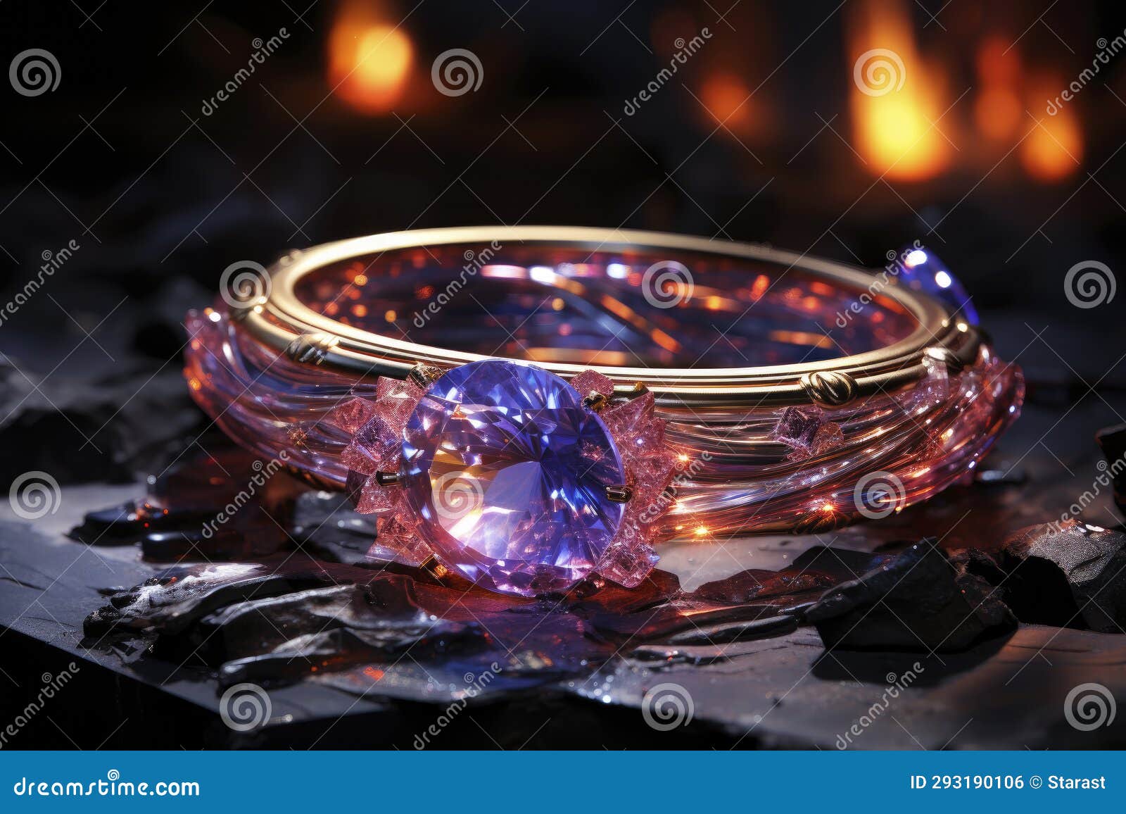 Magic Ring Made of Precious Metal with a Large Gemstone Close-up, AI ...