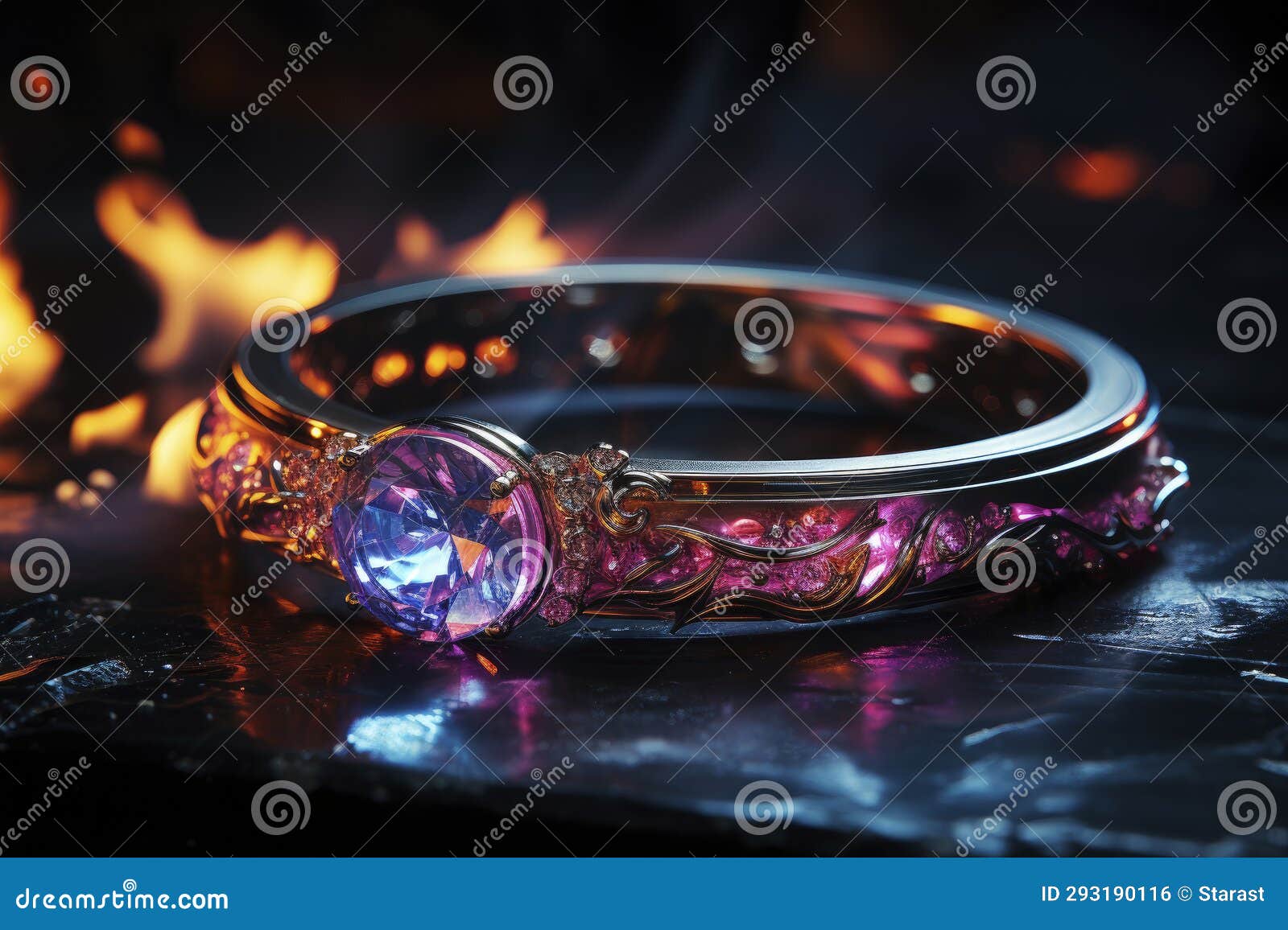 Magic Ring Made of Precious Metal with a Large Gemstone Close-up, AI ...
