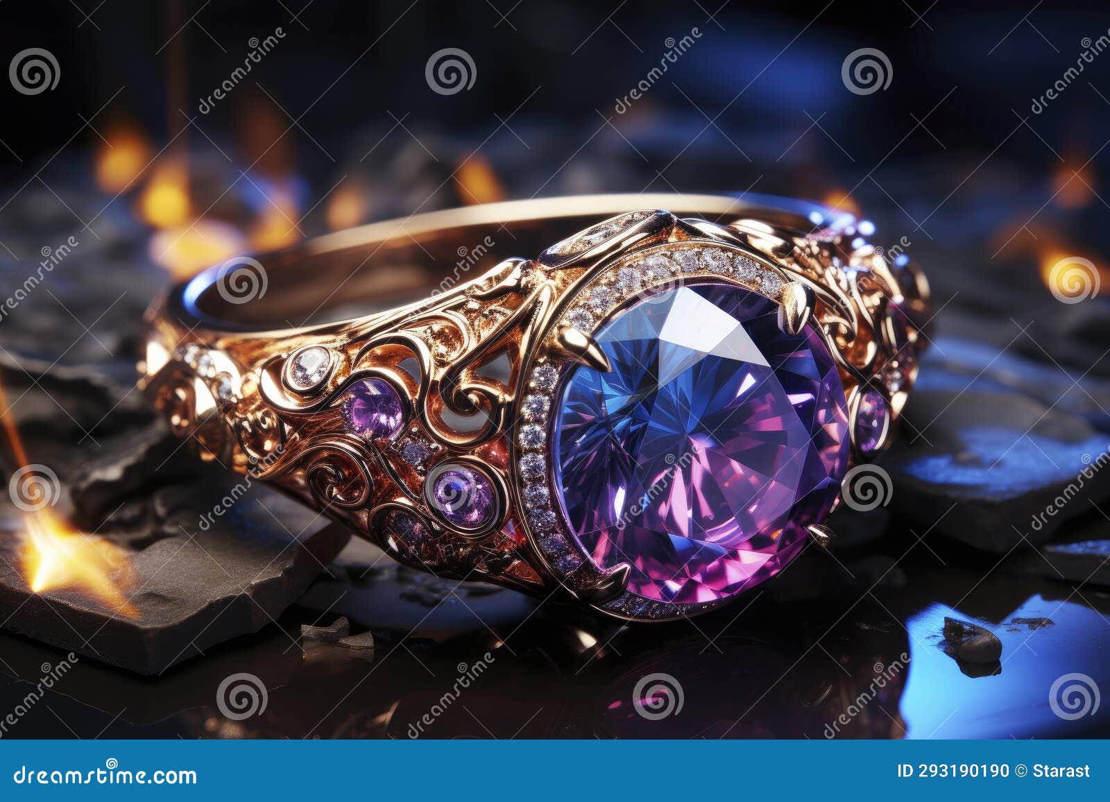 Magic Ring Made of Precious Metal with a Large Gemstone Close-up, AI ...