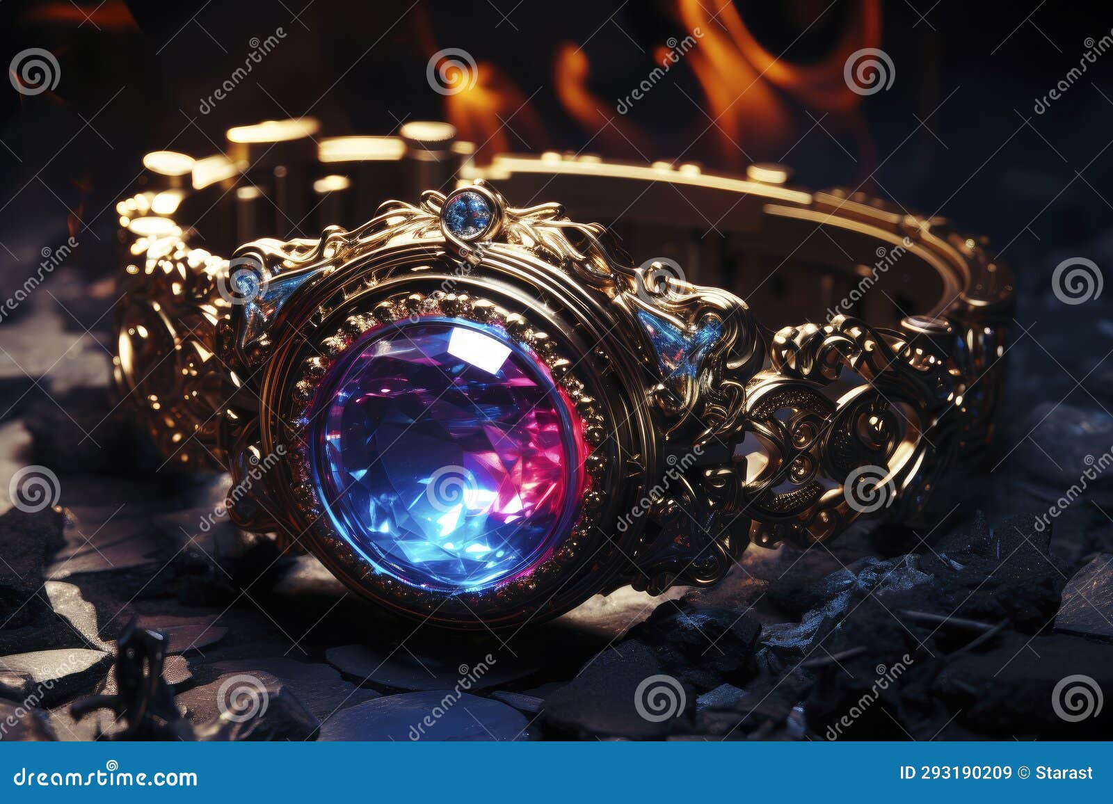 Magic Ring Made of Precious Metal with a Large Gemstone Close-up, AI ...