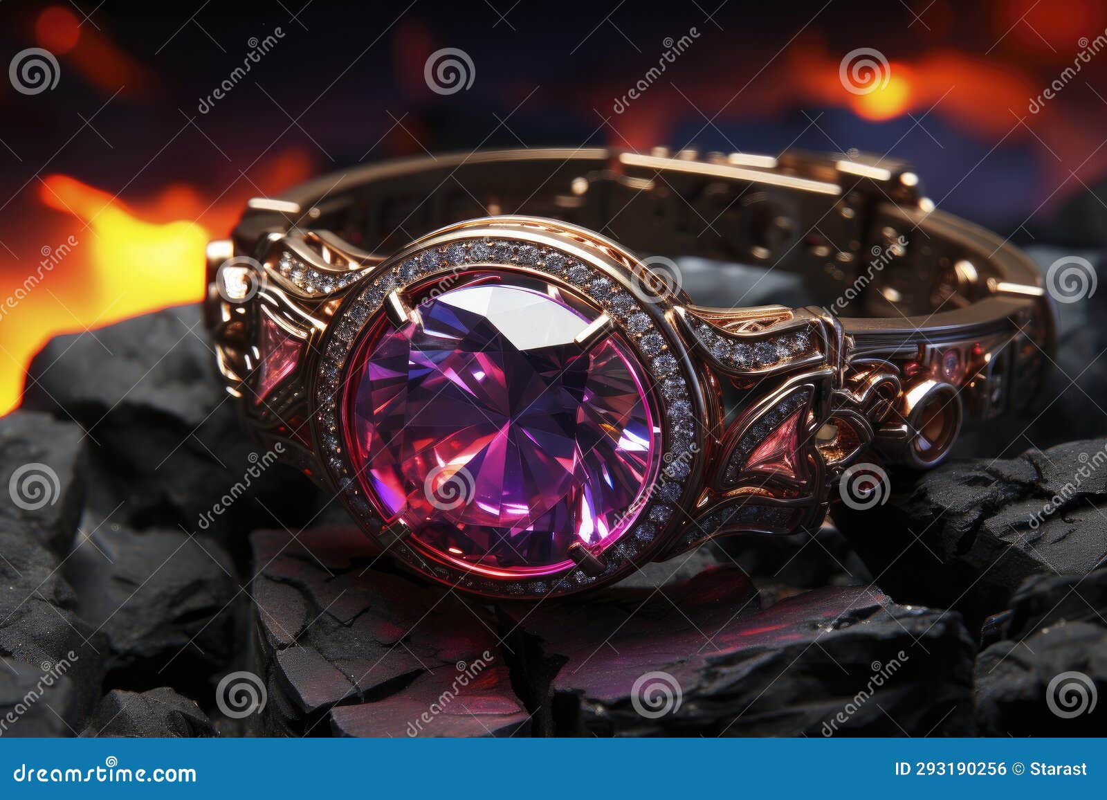 Magic Ring Made of Precious Metal with a Large Gemstone Close-up, AI ...