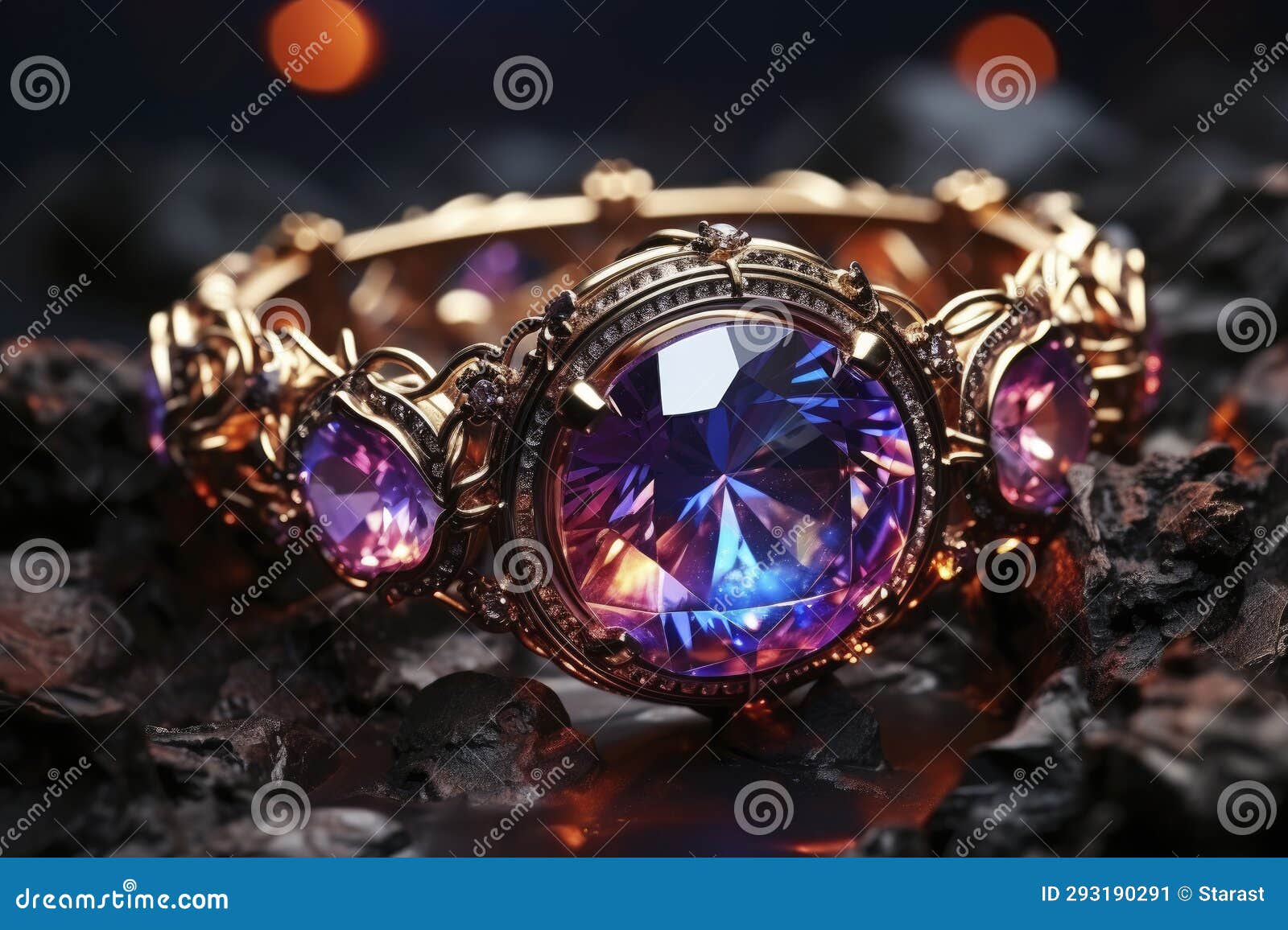 Magic Ring Made of Precious Metal with a Large Gemstone Close-up, AI ...