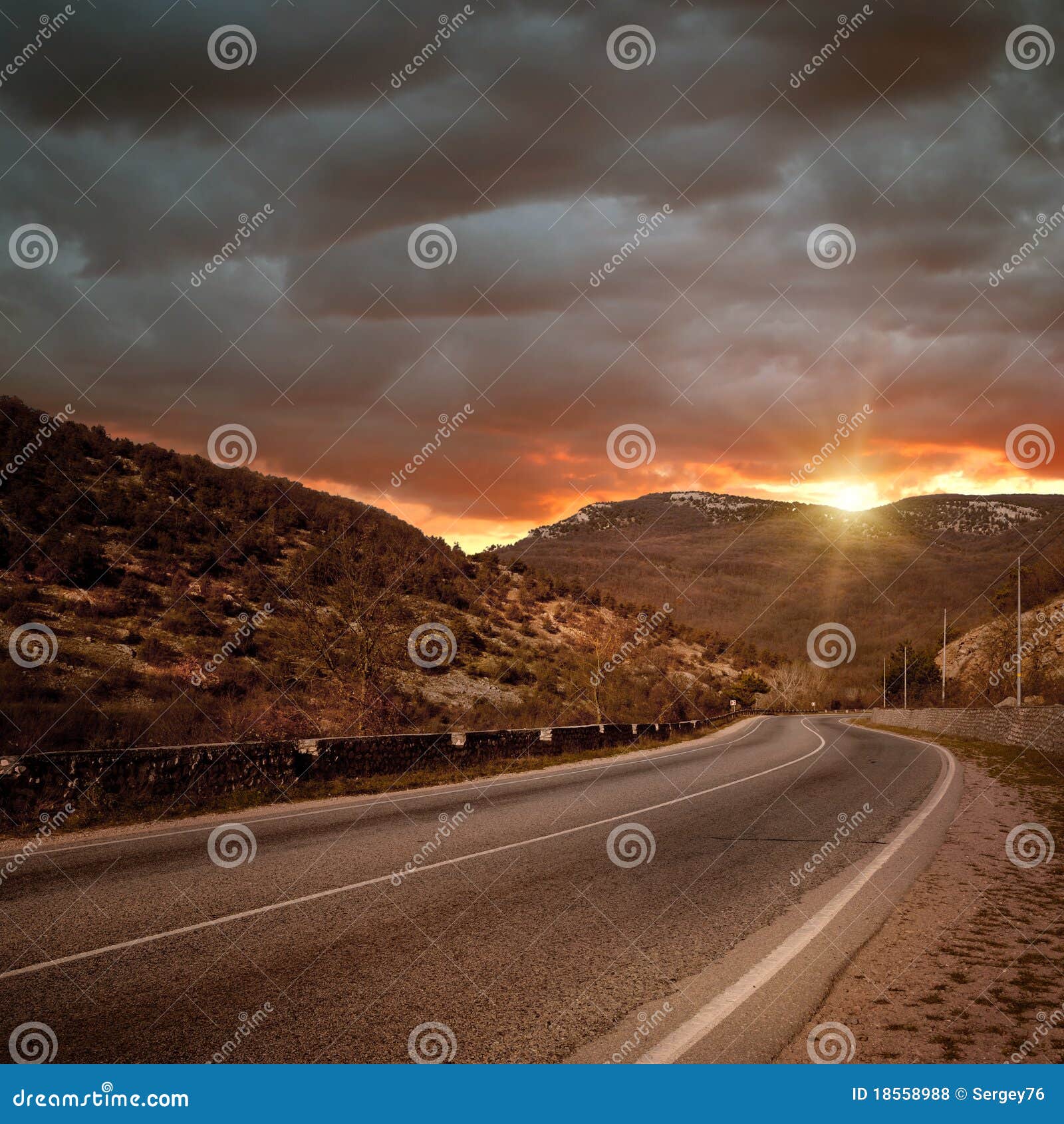 Magic Road without Cars and Sunset Stock Photo - Image of trip ...