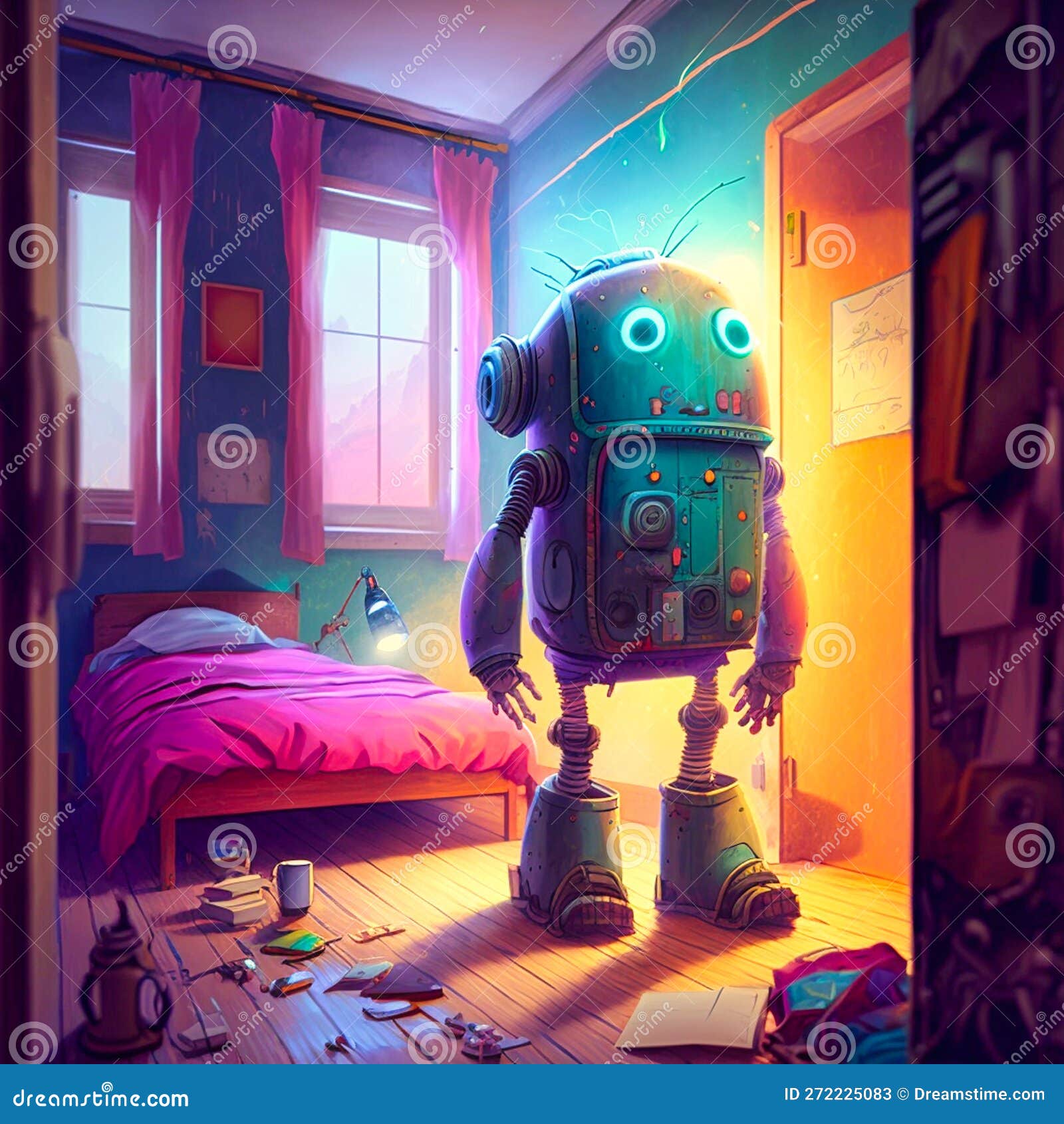 Magic Robot in Hostel, Generative AI Stock Illustration - Illustration ...