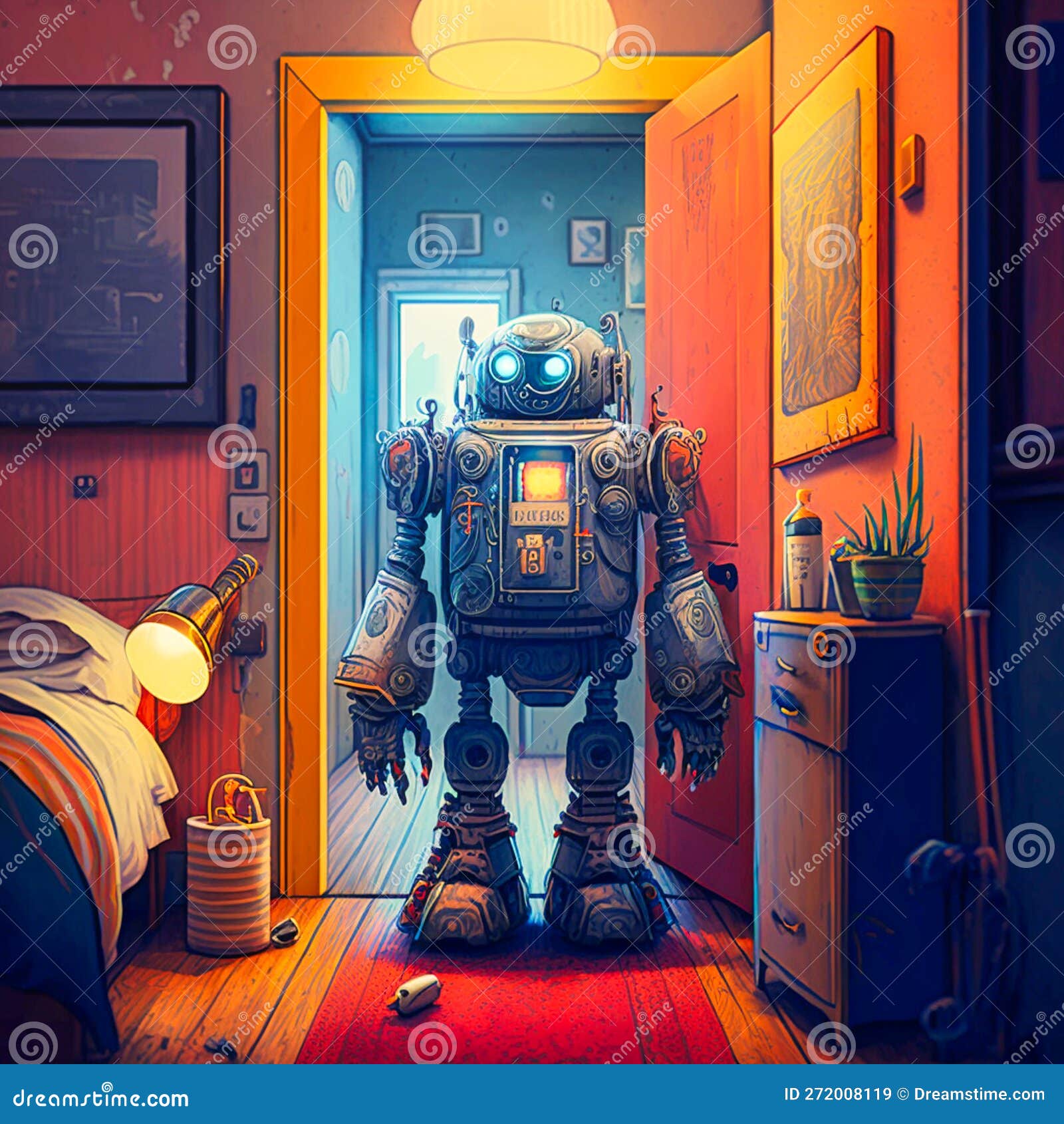 Magic Robot in Hostel, Generative AI Stock Illustration - Illustration ...