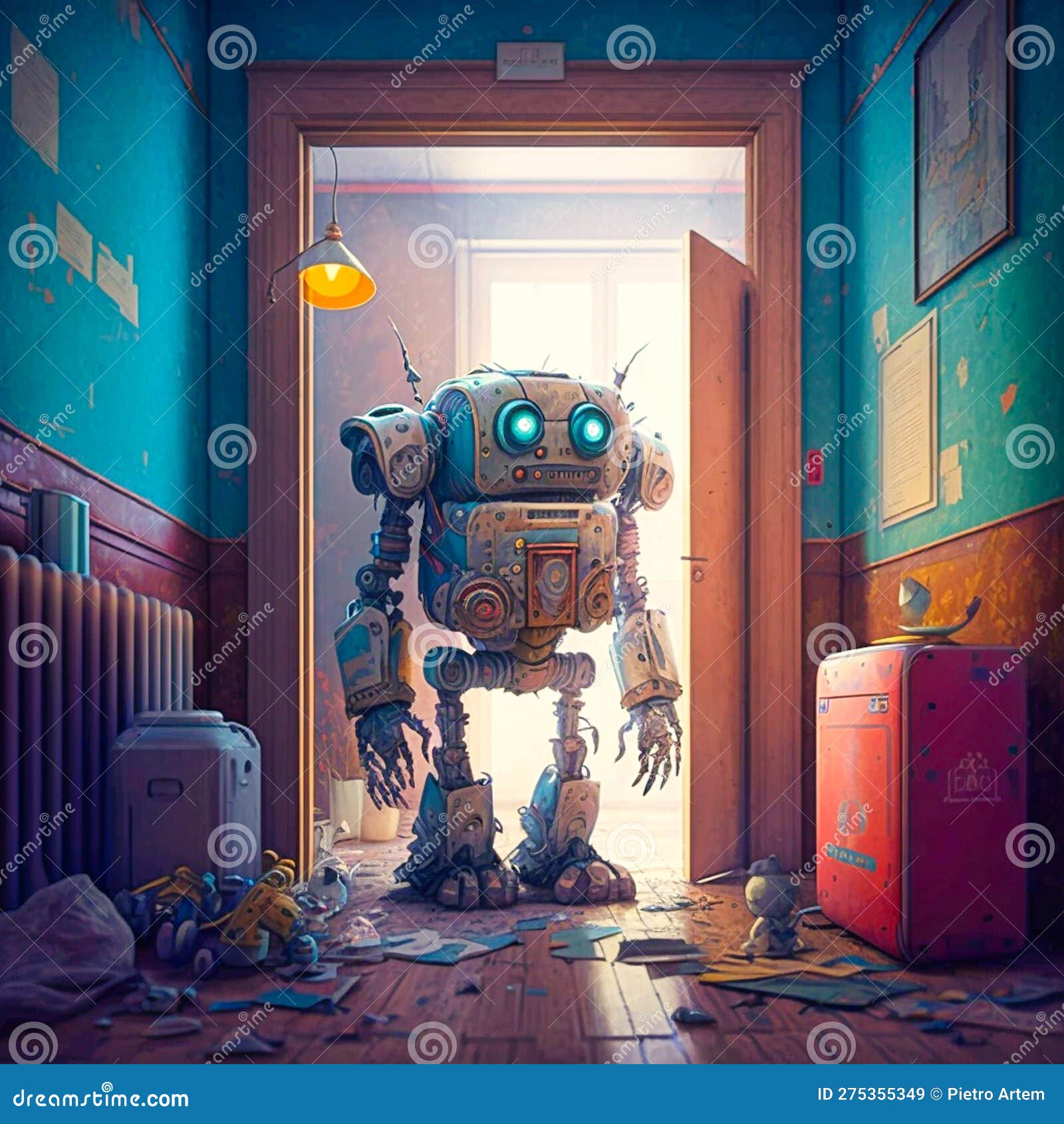 Magic Robot in Hostel, Generative AI Stock Illustration - Illustration ...