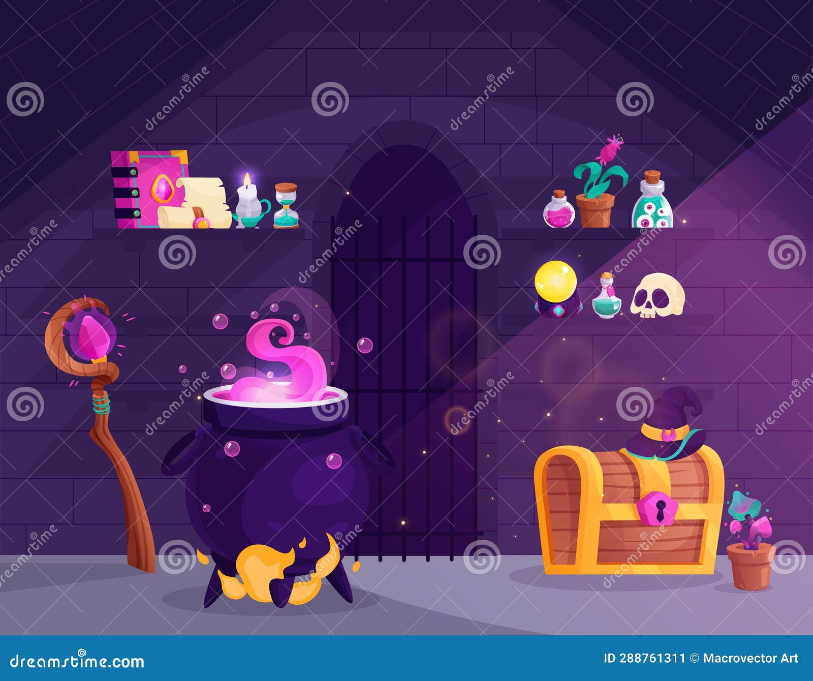 Magic Room Interior Composition Stock Vector - Illustration of bottle ...