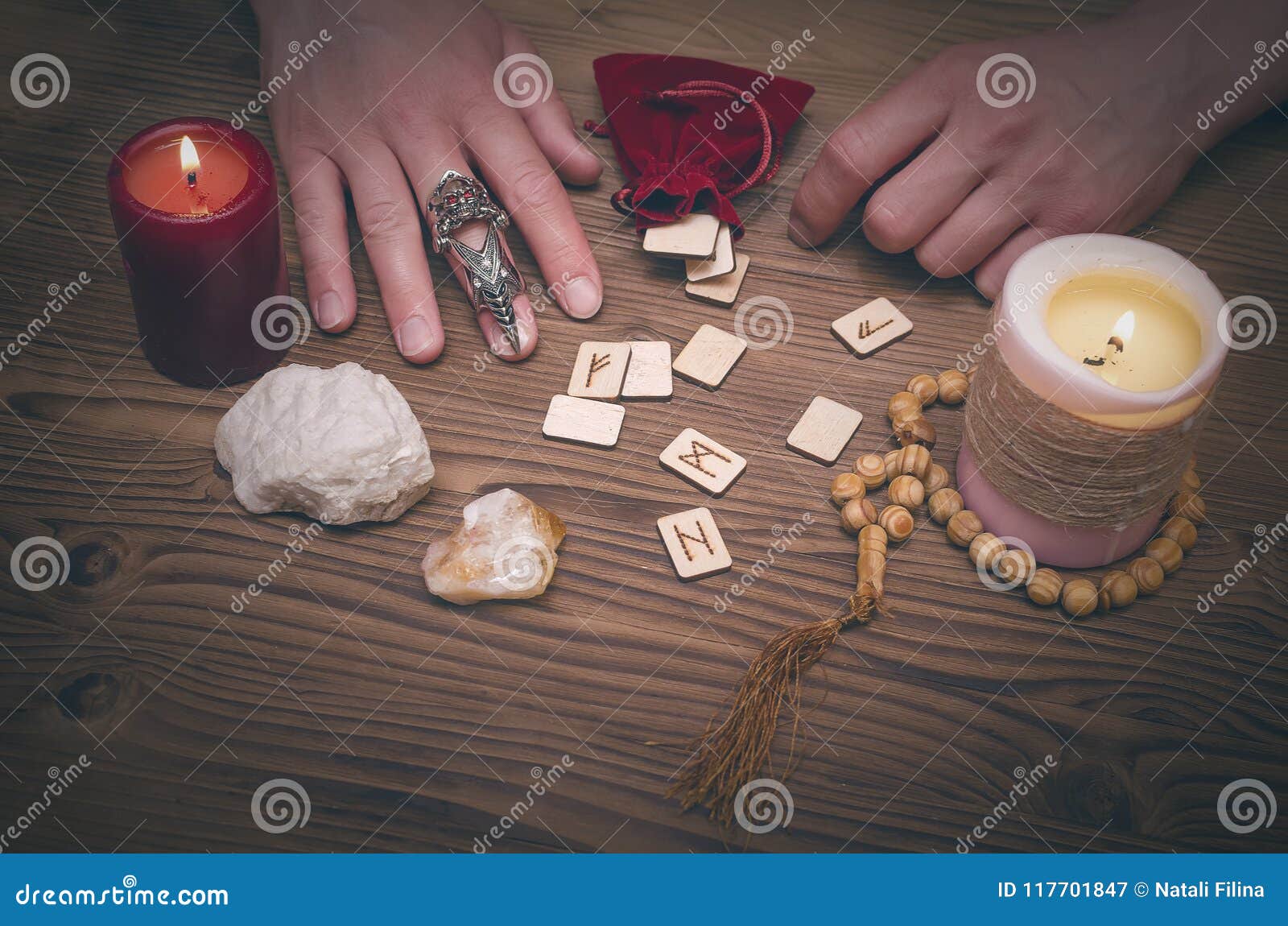 Magic Runes for Future Reading and Divination. Runestone Reading. Stock ...