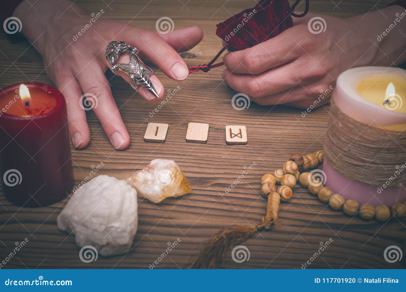 Magic Runes for Future Reading and Divination. Runestone Reading. Stock ...