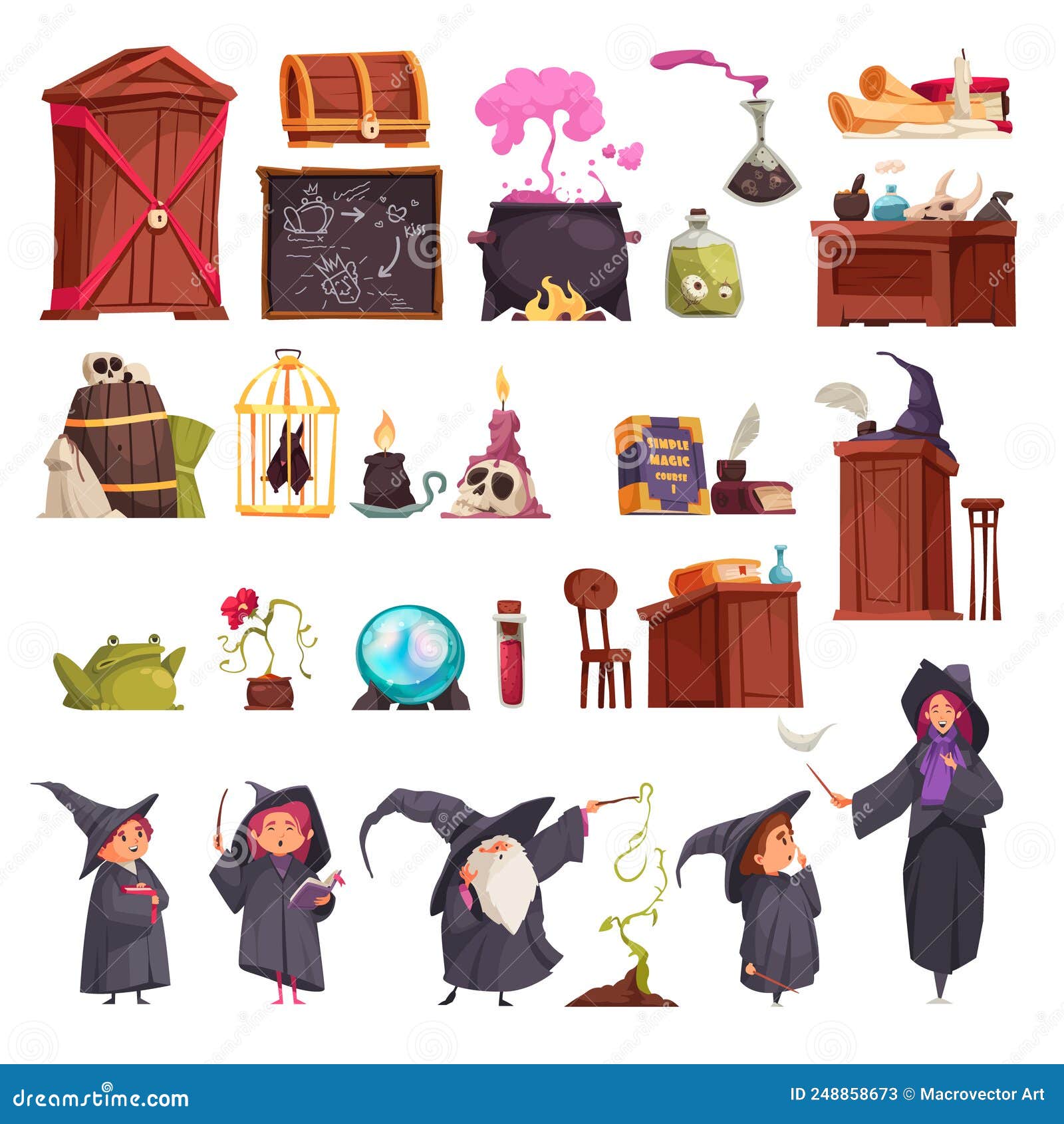 Magic School Interior Set stock vector. Illustration of book - 248858673