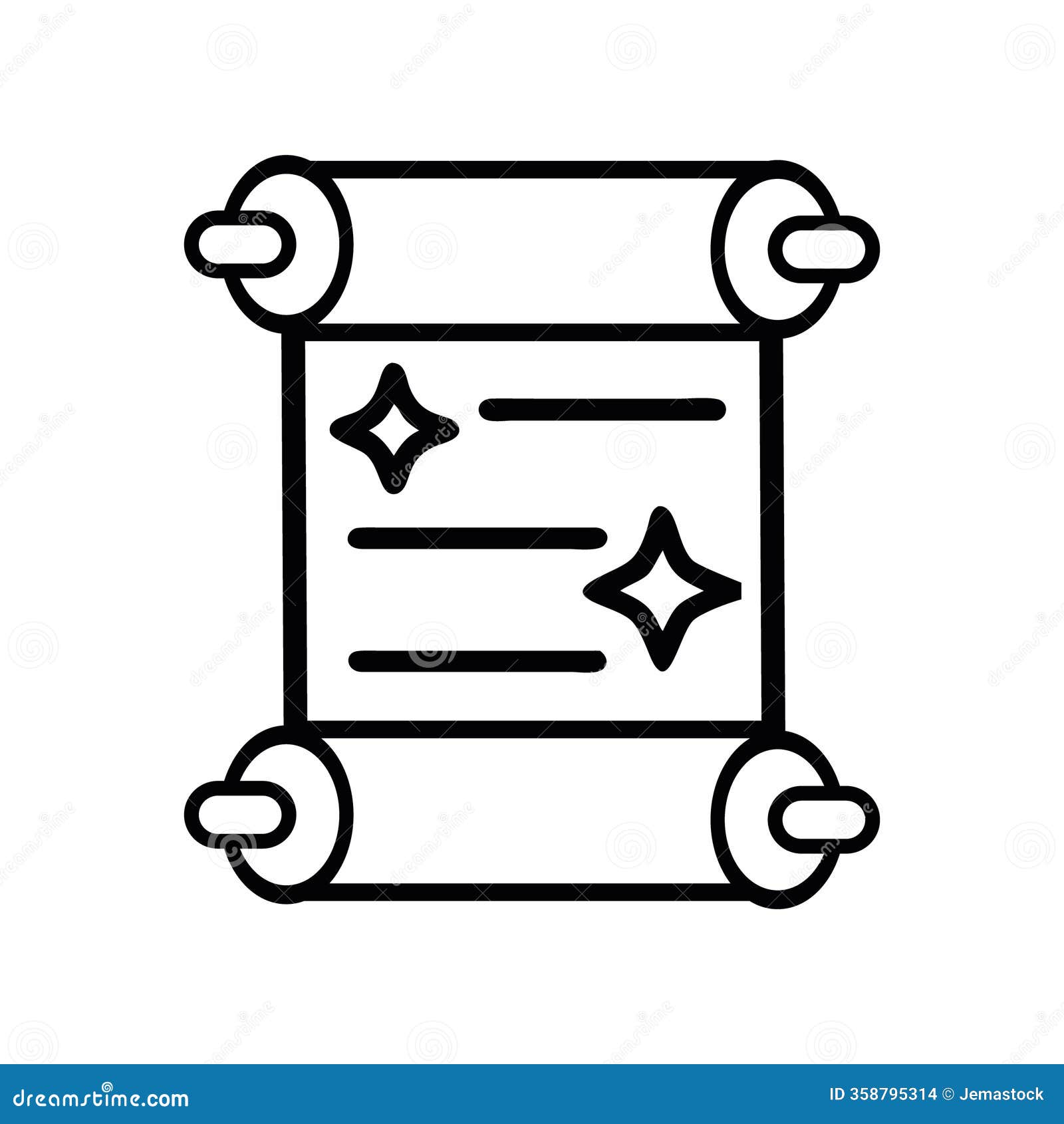 Set Magic Scroll Icon Isolated On Black And White Background. Decree ...