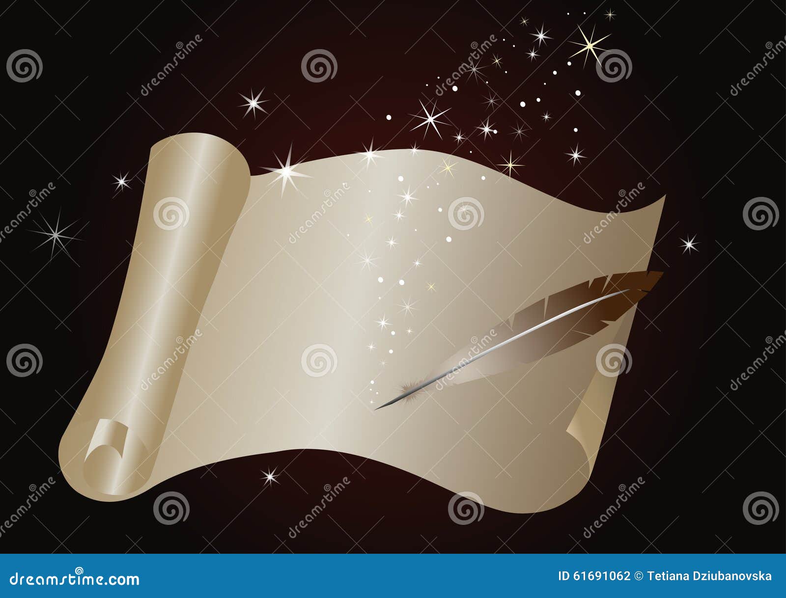 Magic Scroll with a Feather and Bright Radiance. Stock Vector ...