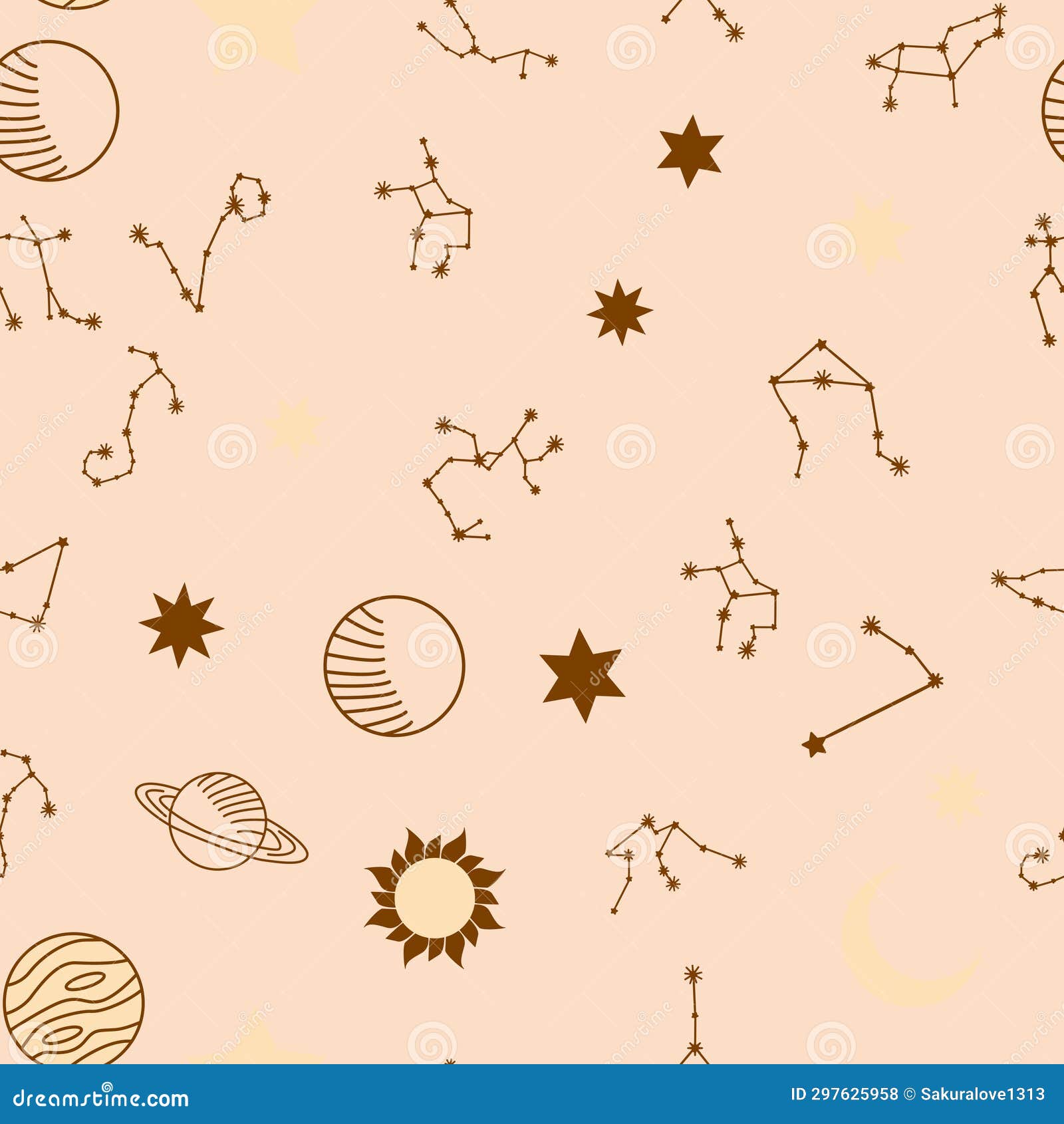 Magic Seamless Pattern with Constellations, Sun, Moon, Magic Eyes ...