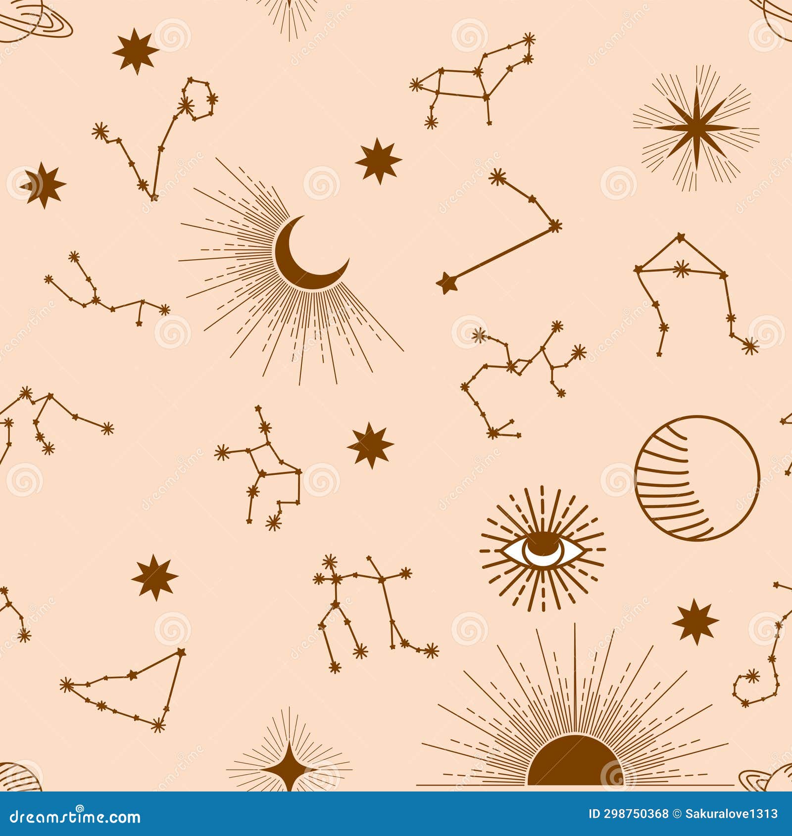Magic Seamless Pattern with Constellations, Sun, Moon, Magic Eyes ...