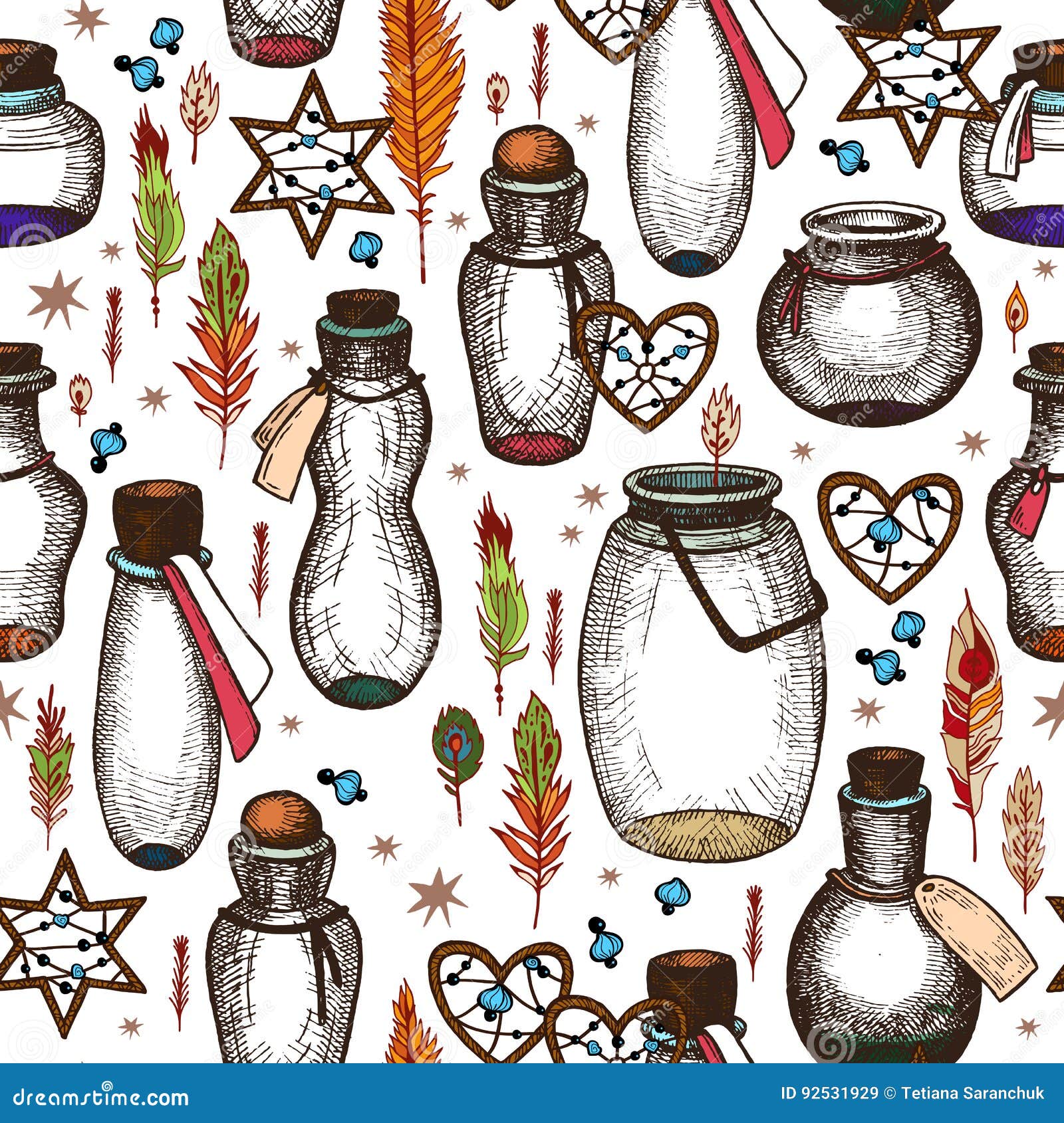 Magic Seamless Pattern with Glass Flasks. Stock Vector - Illustration ...