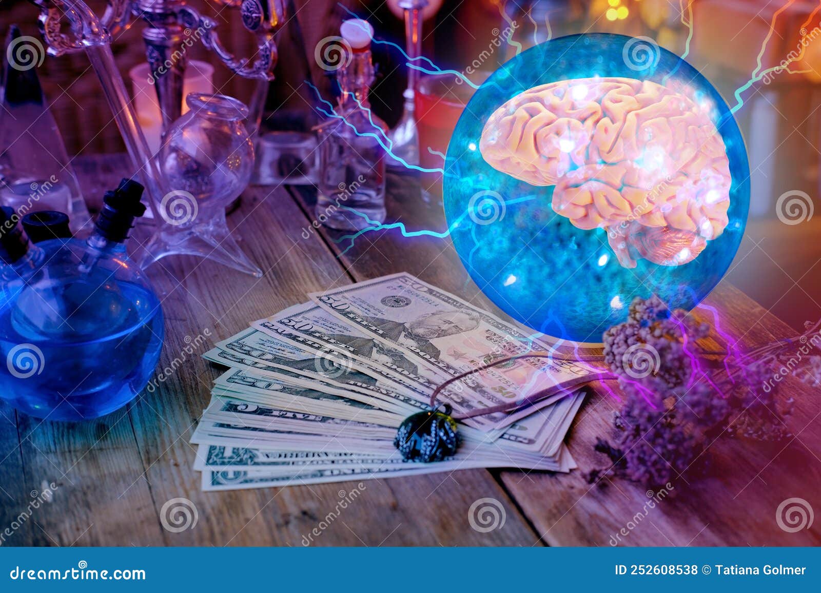 Magic Session, Dollar Banknotes, Money on Esoteric Table, Divination ...
