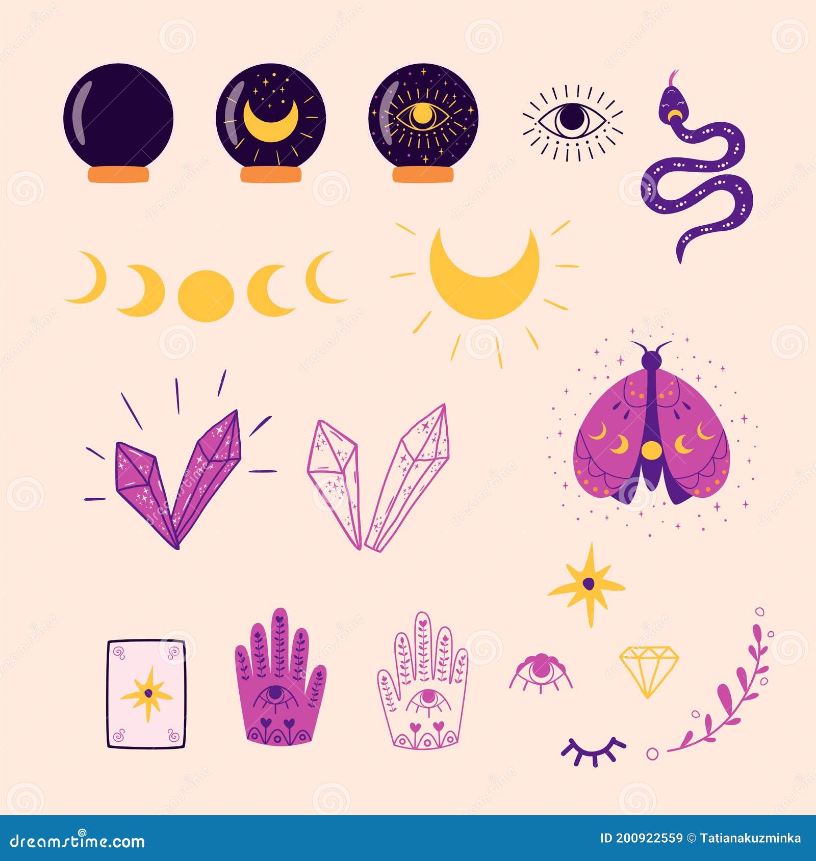 Alchemy Doodle Set. Witchcraft Black And White Line Art Collection ...