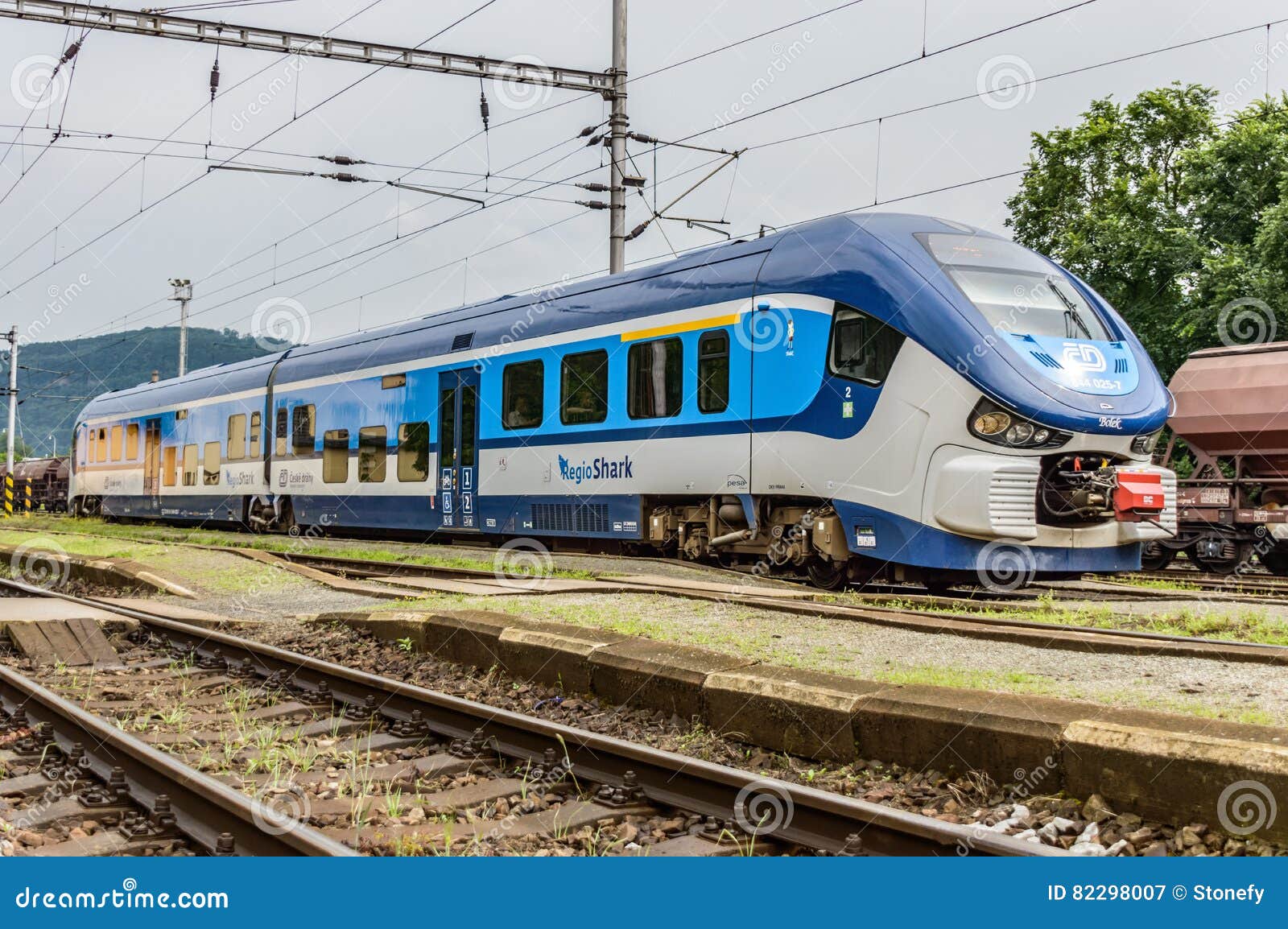 The Magic Shark Train Passing Over Train Tracks Editorial Photography ...