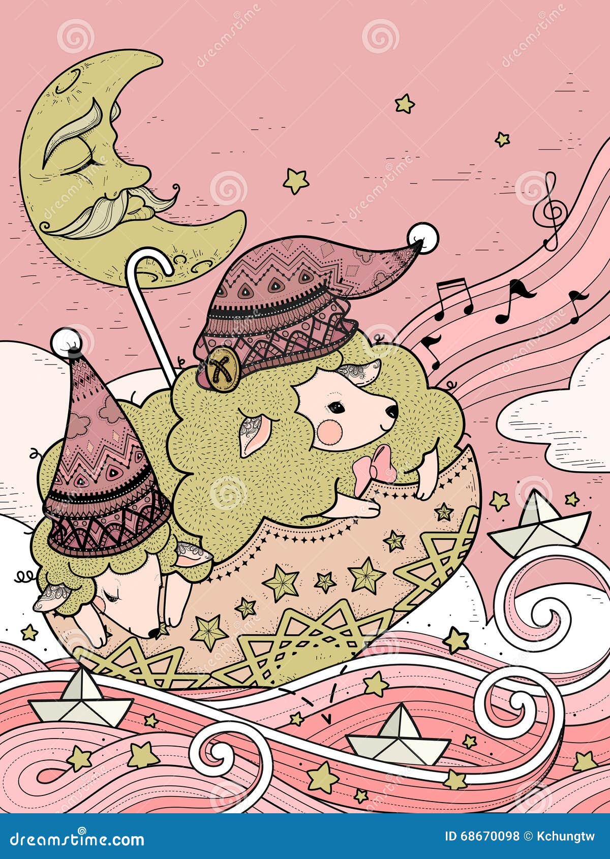 Magic sheep coloring page stock vector. Illustration of night - 68670098