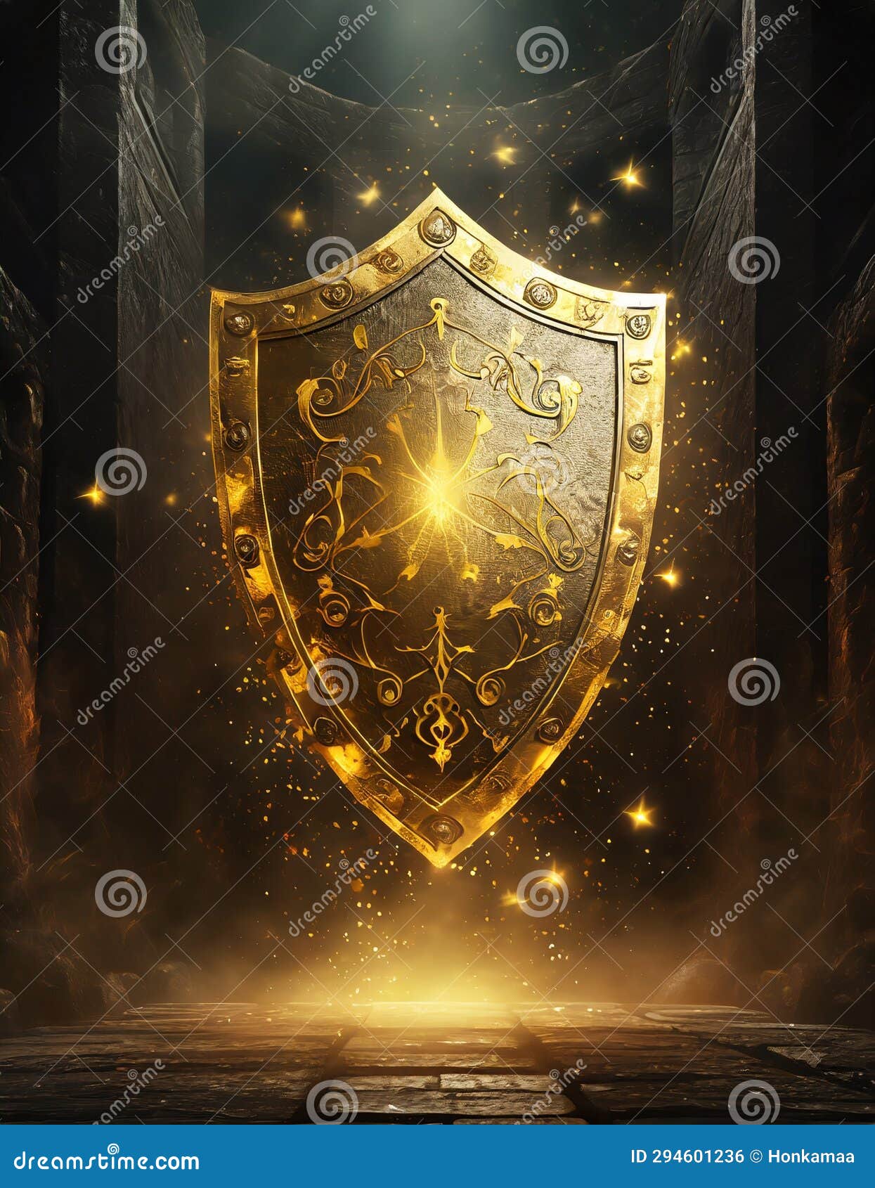 A Magic Shield in the Dungeons Stock Illustration - Illustration of ...