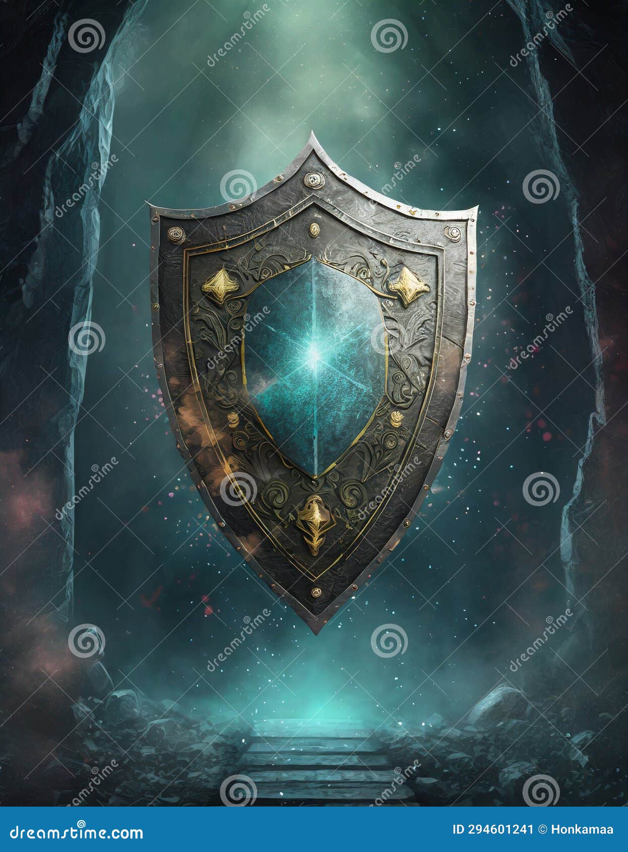 A Magic Shield in the Dungeons Stock Illustration - Illustration of ...