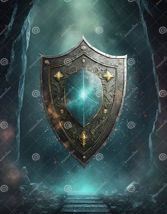 A Magic Shield in the Dungeons Stock Illustration - Illustration of ...