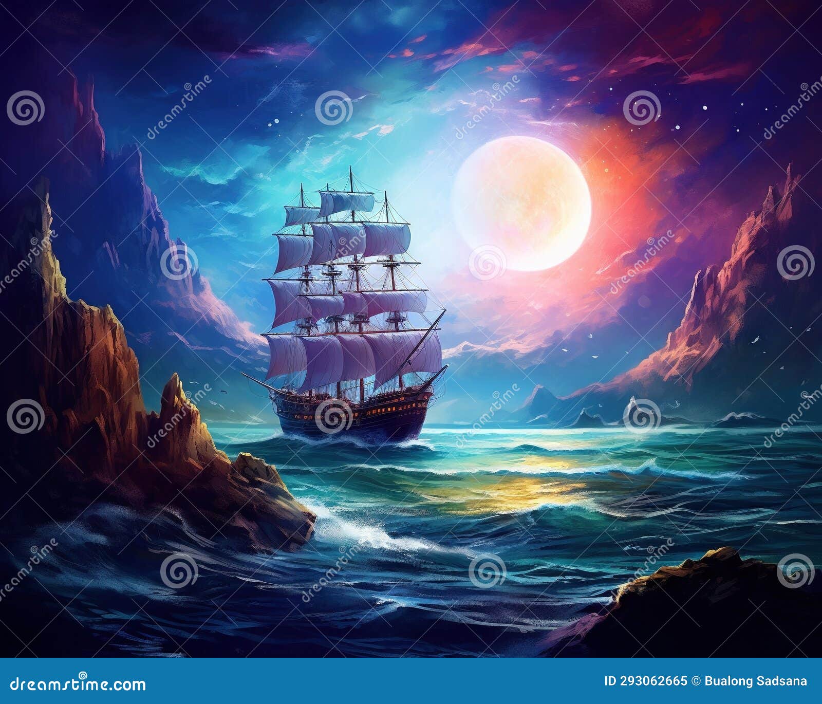 The Magic Ship Background is Abstract Art Travel. Stock Illustration ...