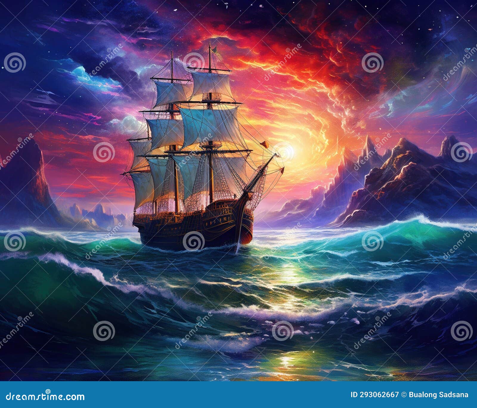 The Magic Ship Background is Abstract Art Travel. Stock Illustration ...