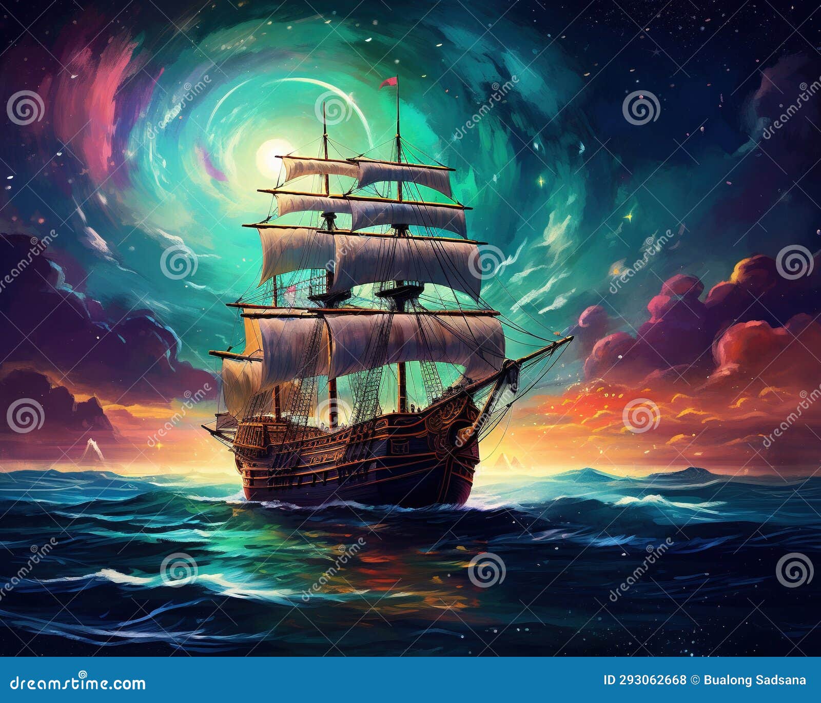 The Magic Ship Background is Abstract Art Travel. Stock Illustration ...