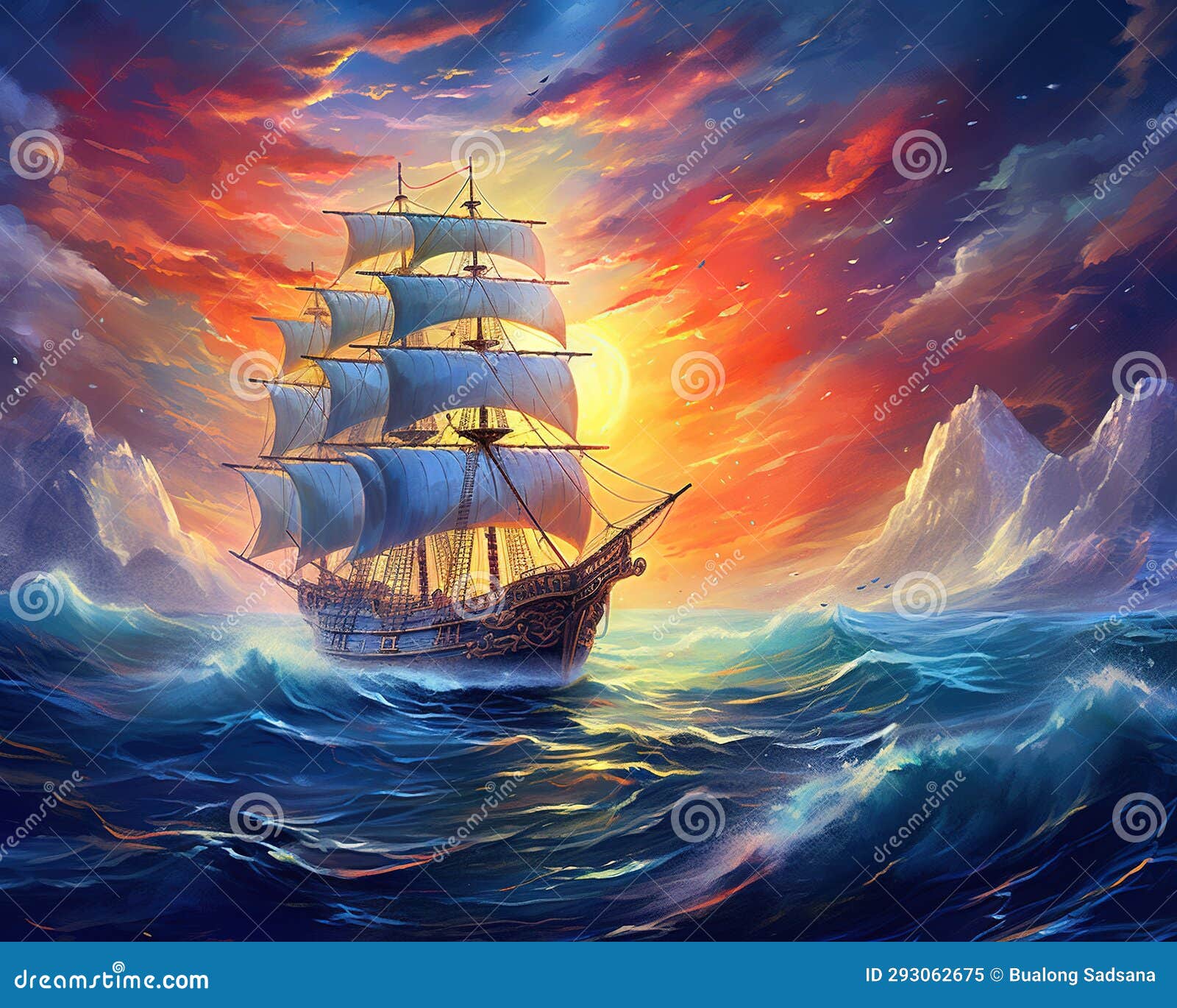 The Magic Ship Background is Abstract Art Travel. Stock Illustration ...