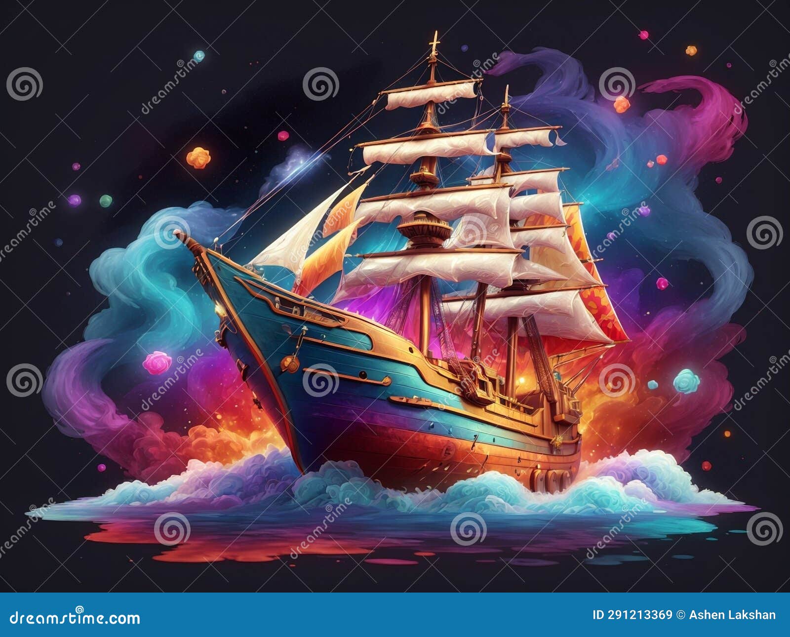 A magic ship on the sky stock illustration. Illustration of colourful ...