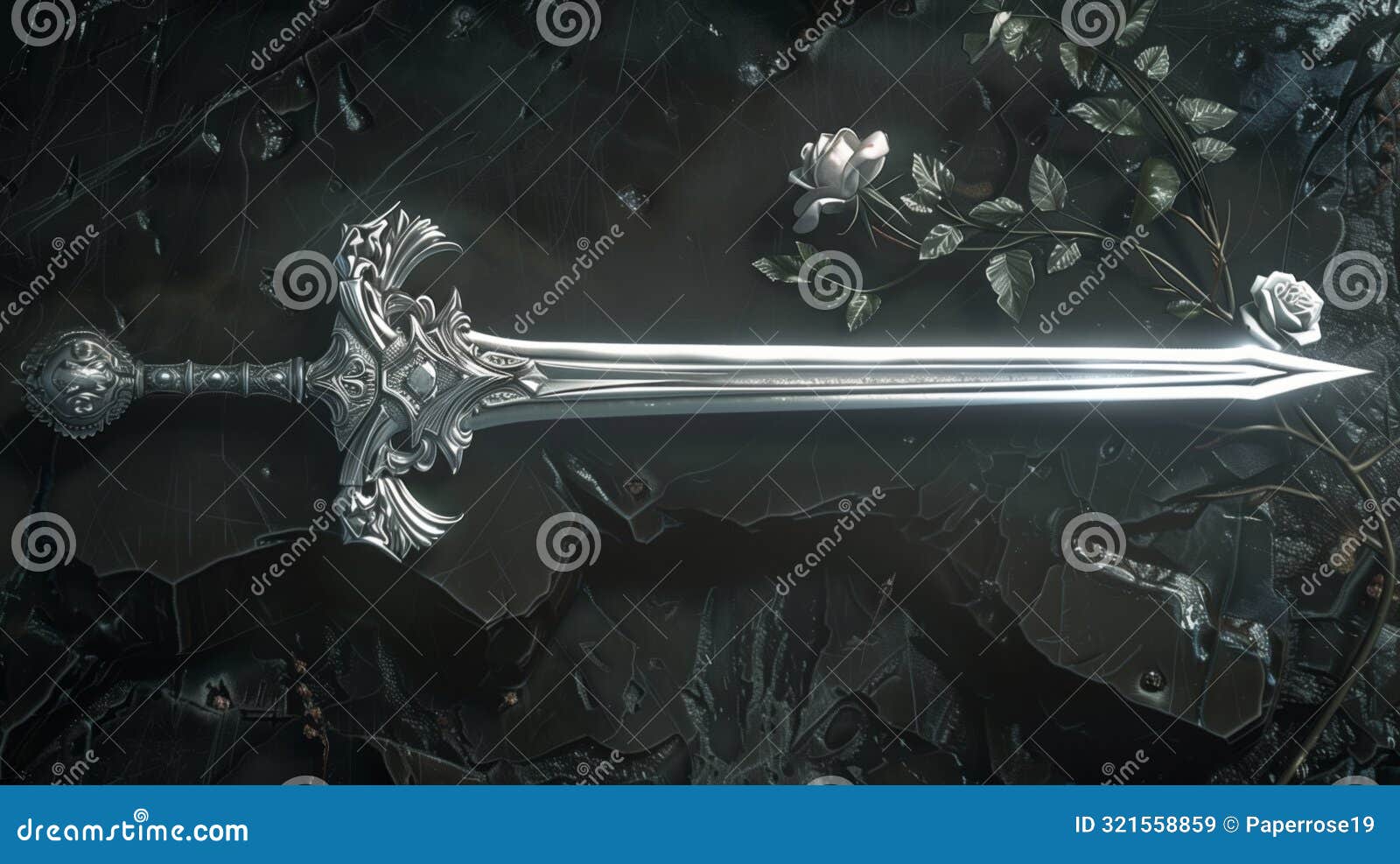Magic silver rose sword stock image. Image of backdrop - 321558859
