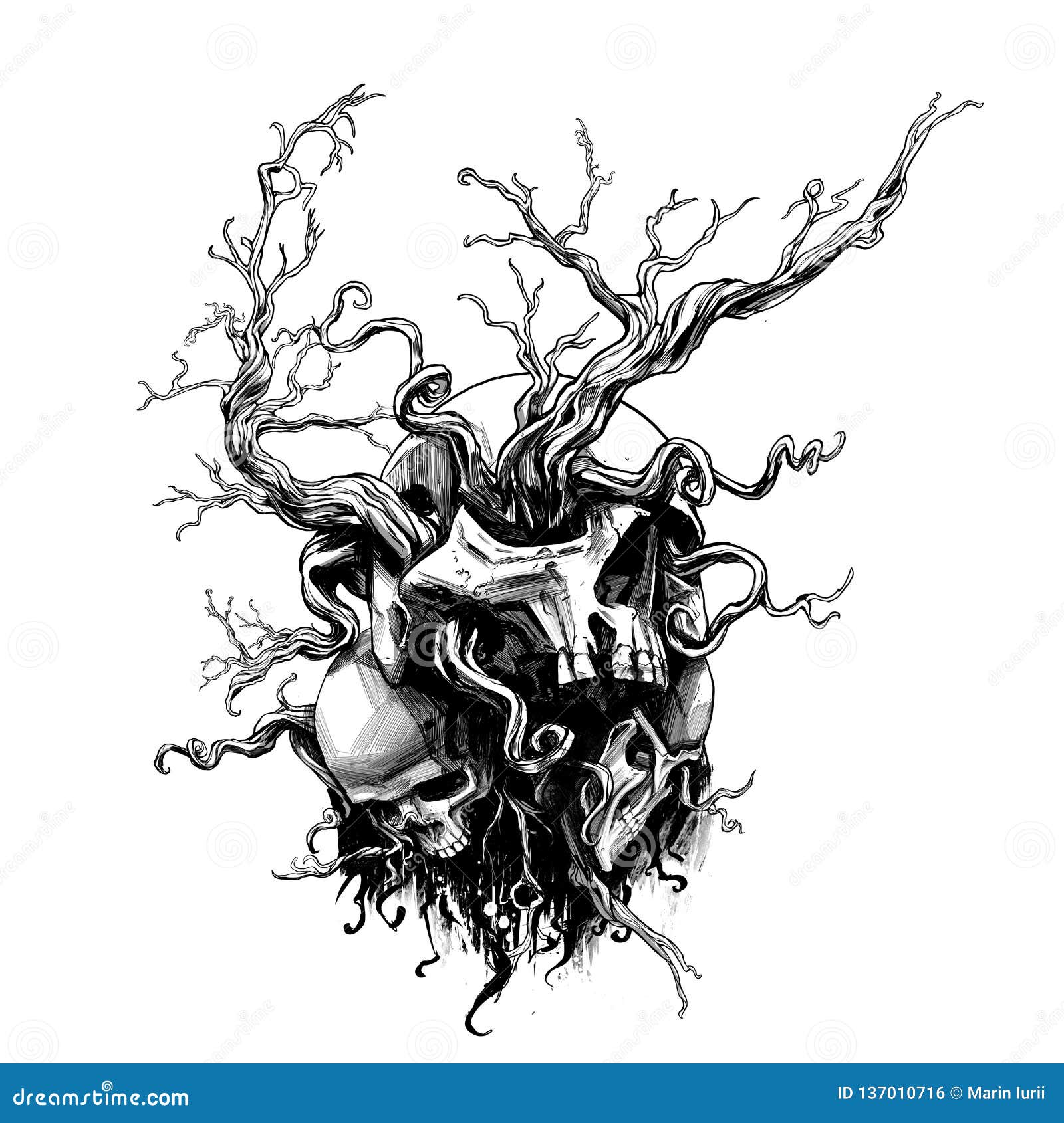 Magic skull with roots stock illustration. Illustration of gothic ...