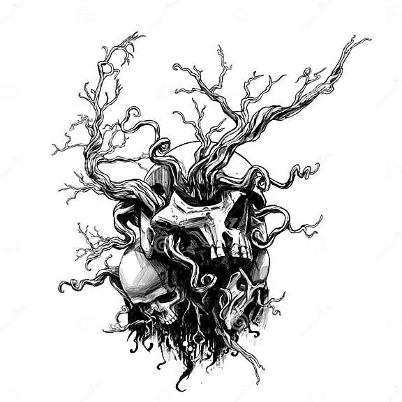 Magic skull with roots stock illustration. Illustration of gothic ...