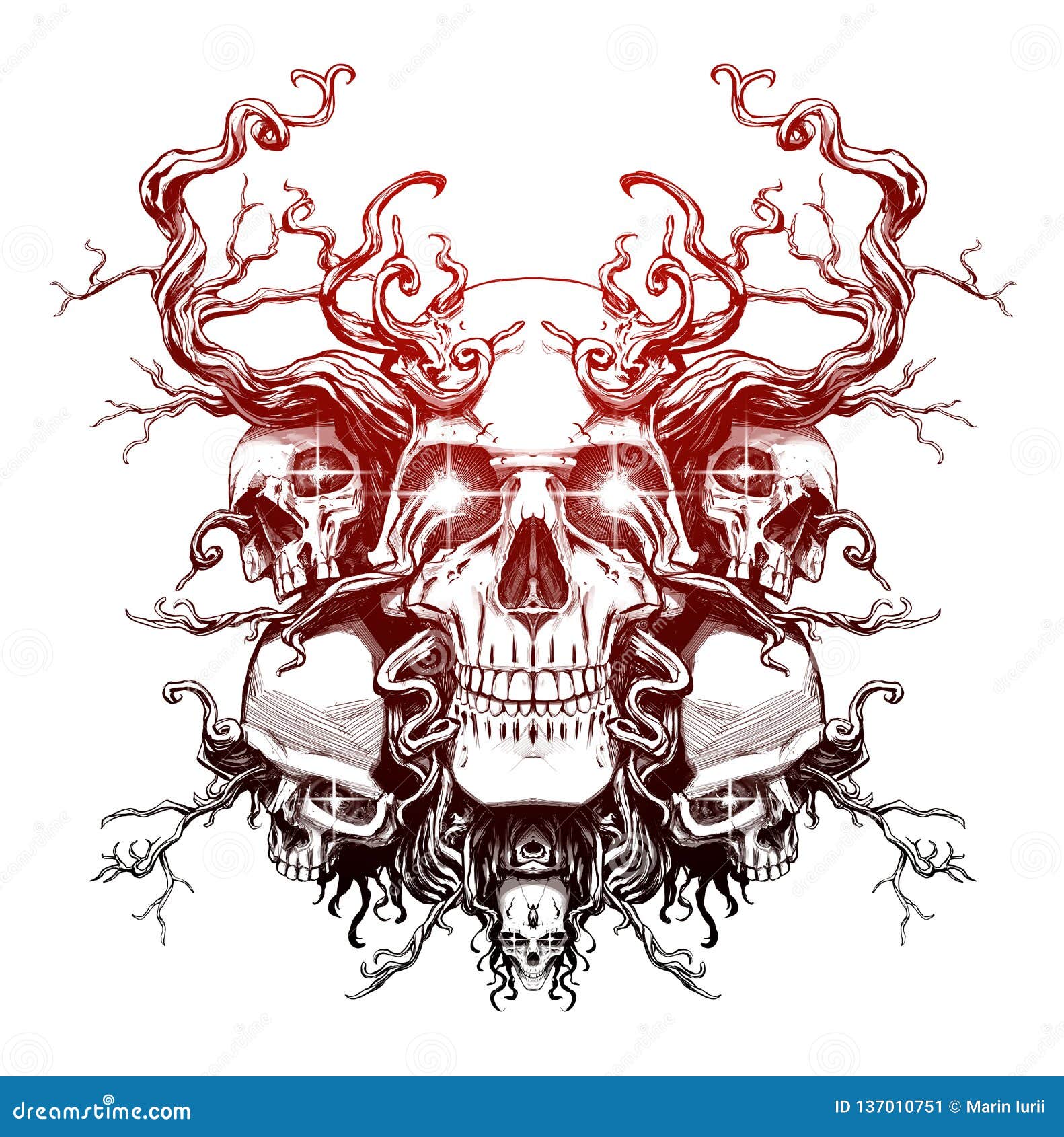 Magic skull with roots stock illustration. Illustration of monster ...