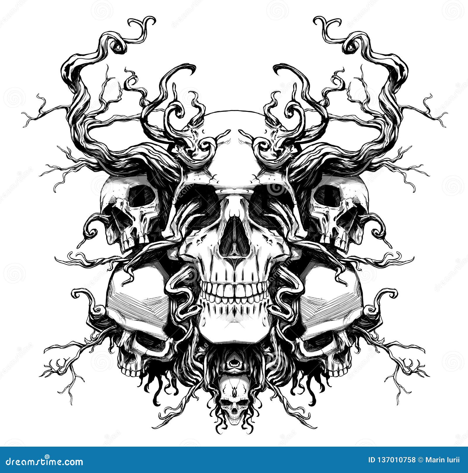 Magic skull with roots stock illustration. Illustration of male - 137010758
