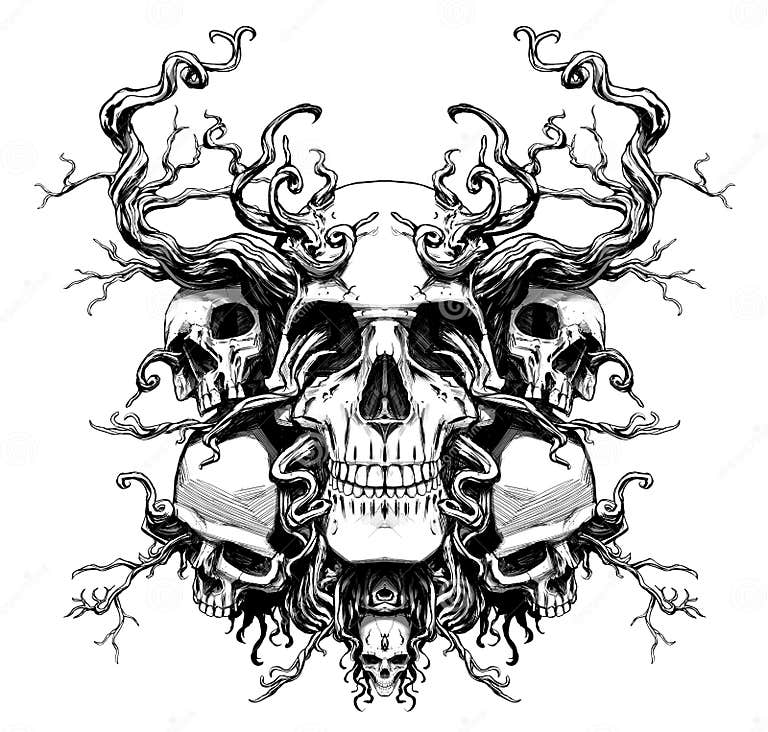 Magic skull with roots stock illustration. Illustration of male - 137010758