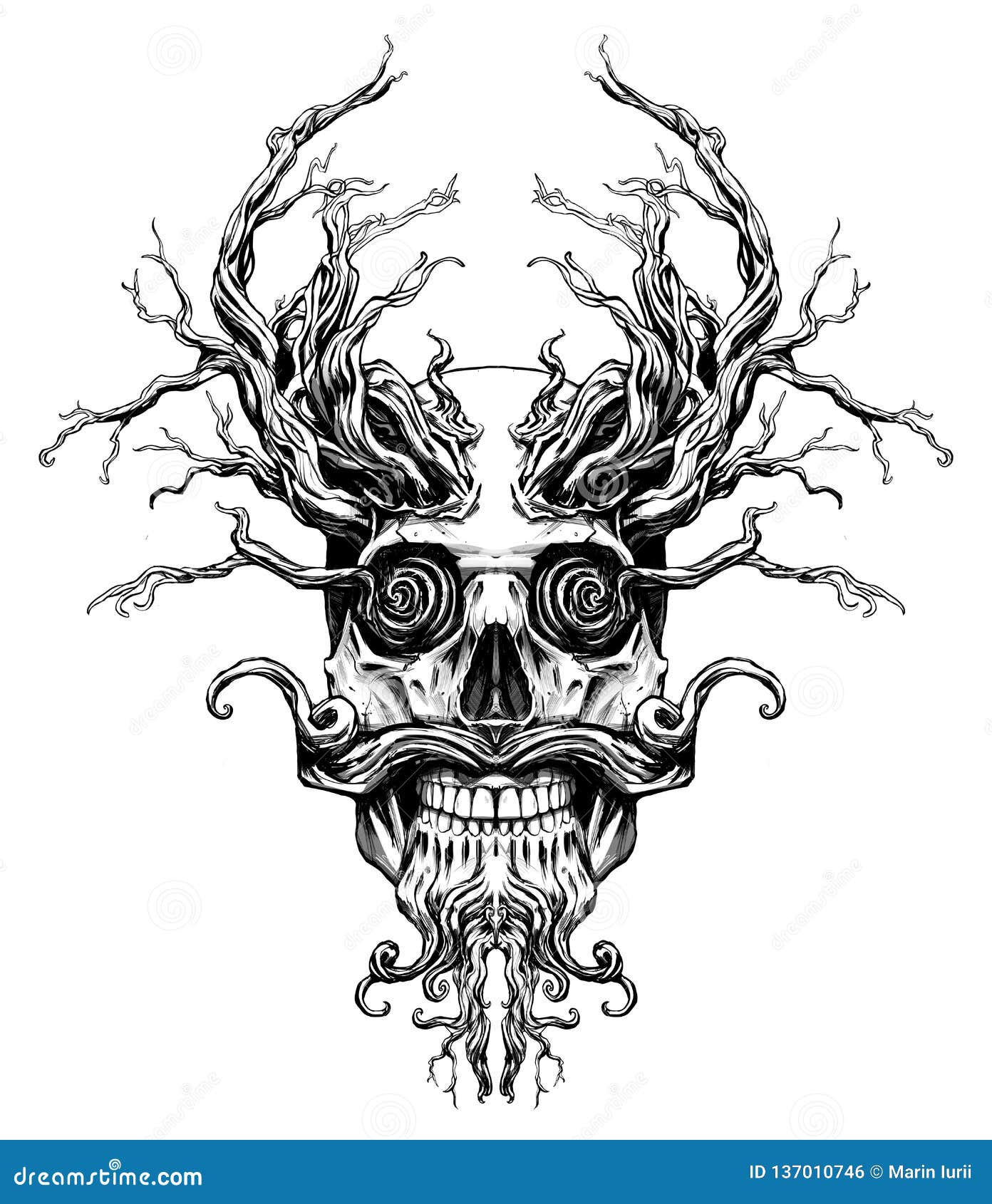 Magic skull with roots stock illustration. Illustration of black ...