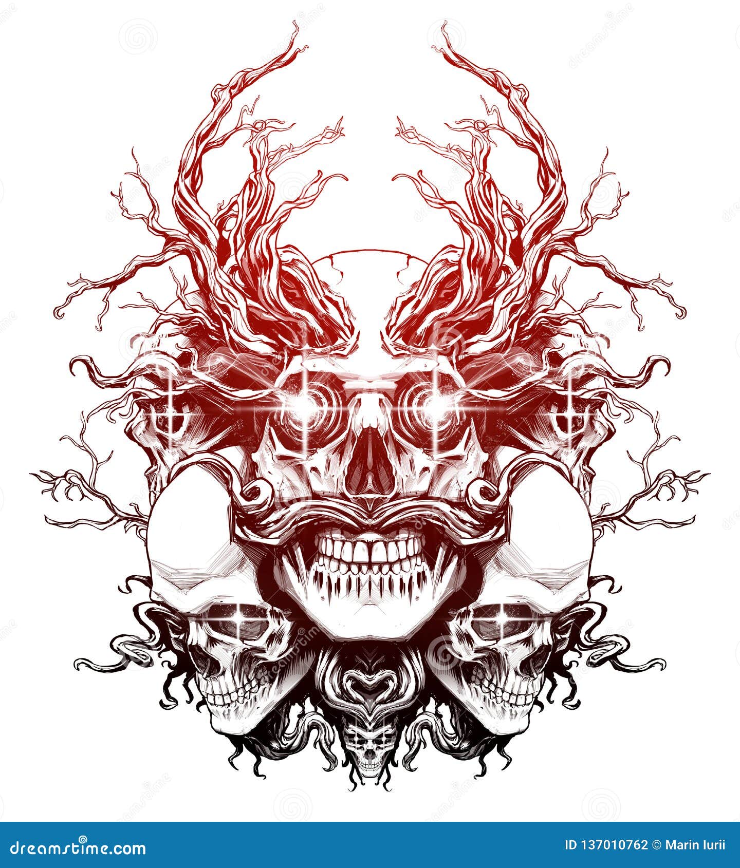 Magic skull with roots stock illustration. Illustration of group ...
