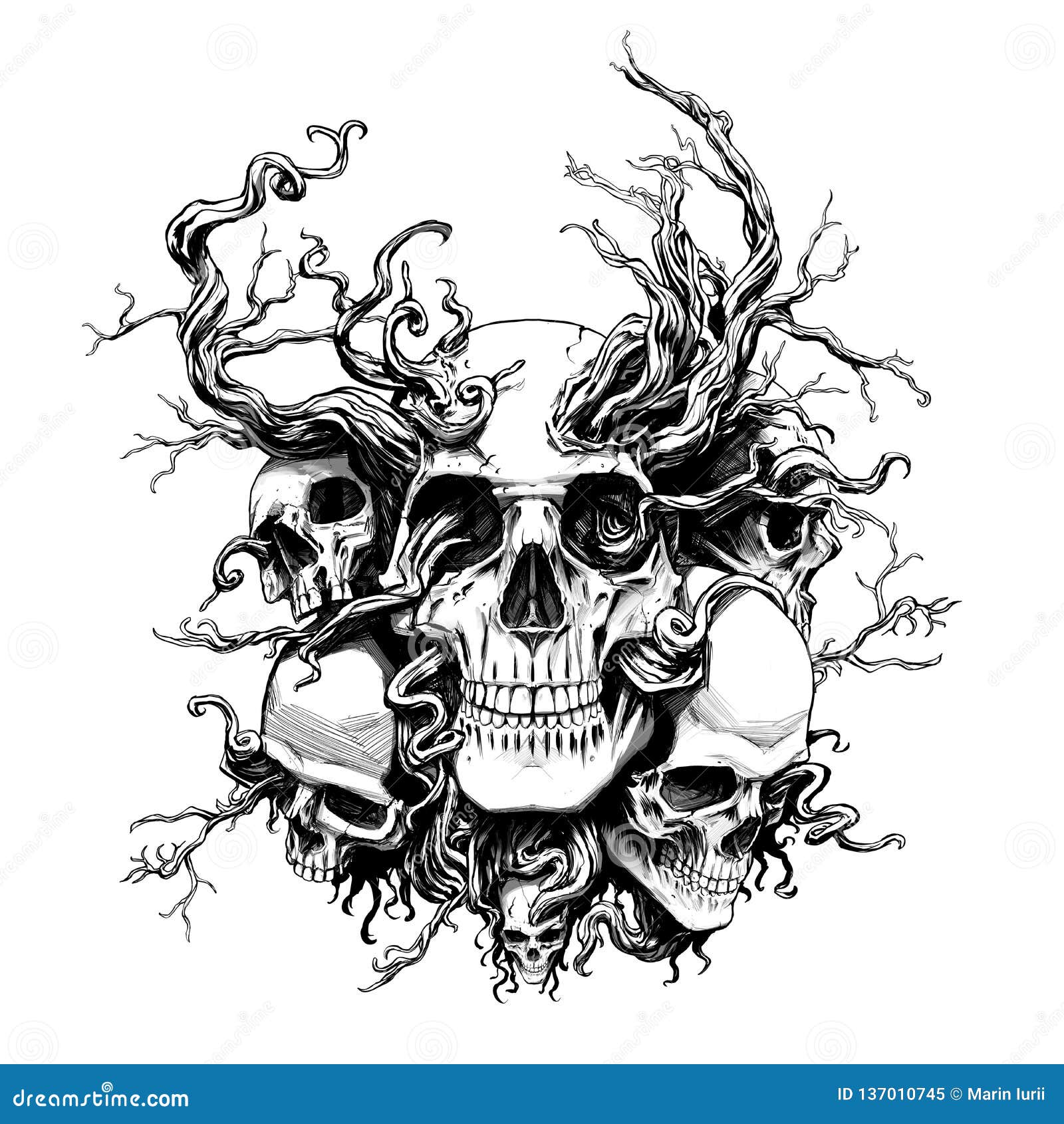 Magic skull with roots stock illustration. Illustration of devil ...