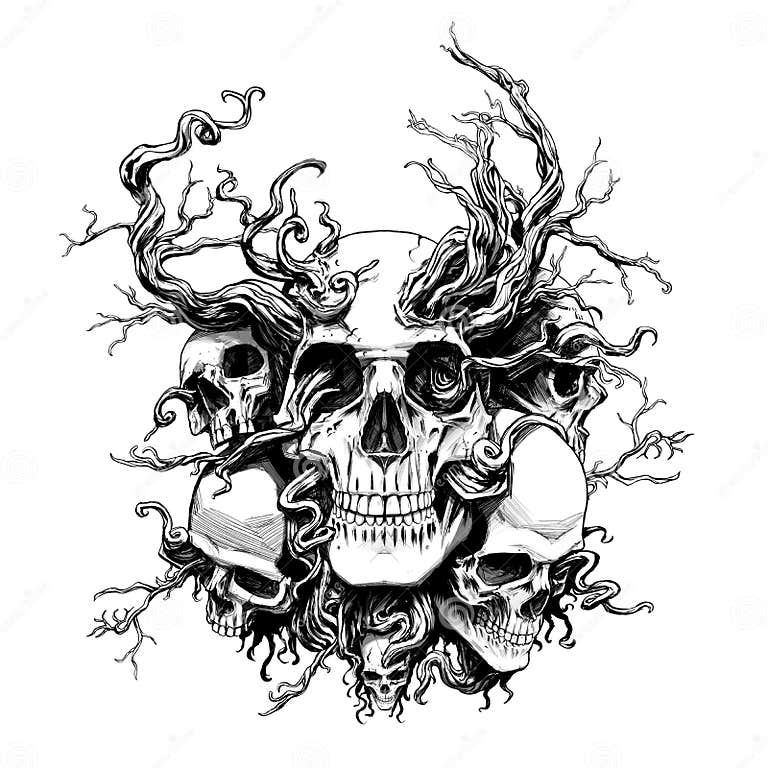 Magic skull with roots stock illustration. Illustration of devil ...