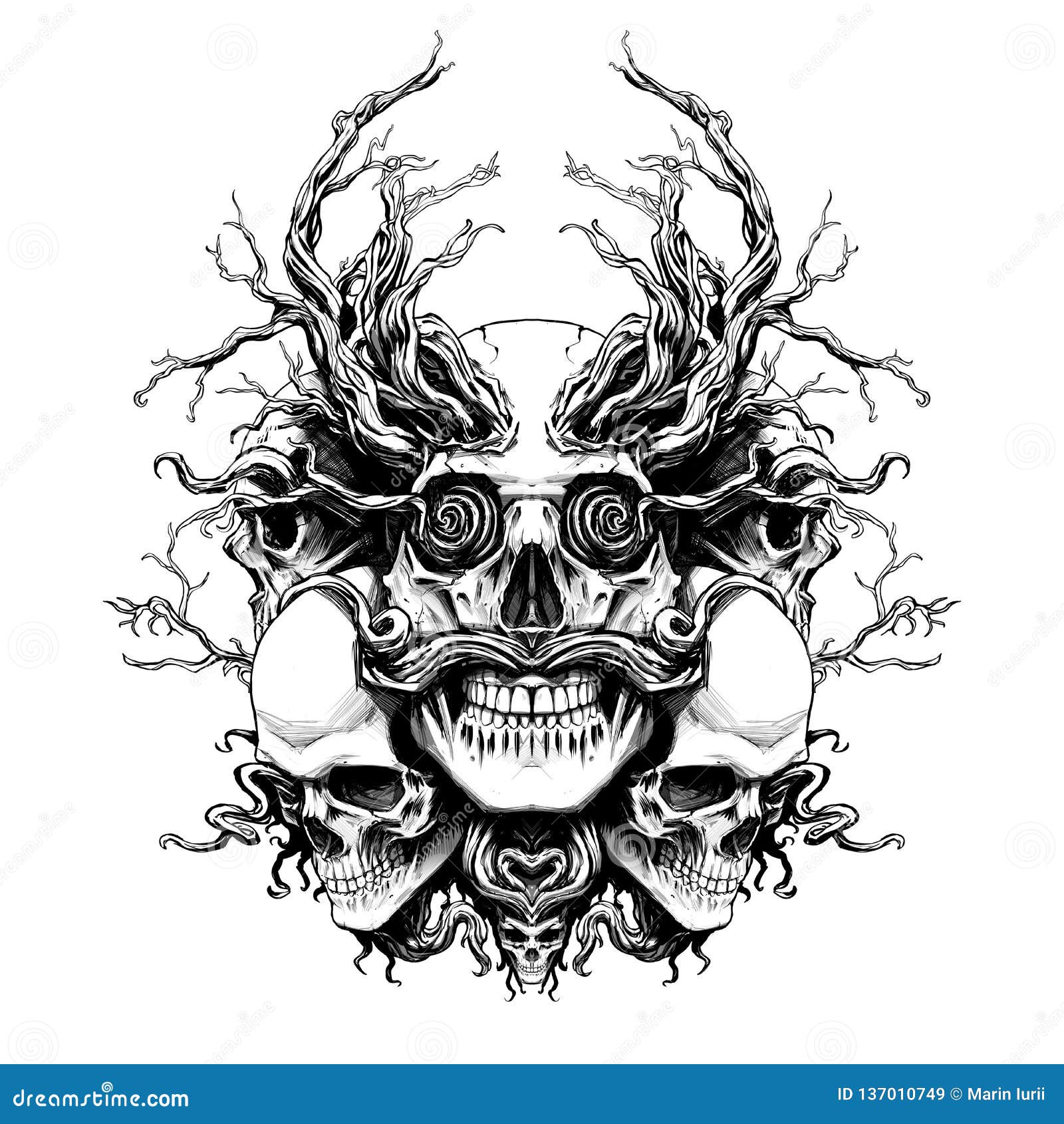 Magic skull with roots stock illustration. Illustration of forest ...