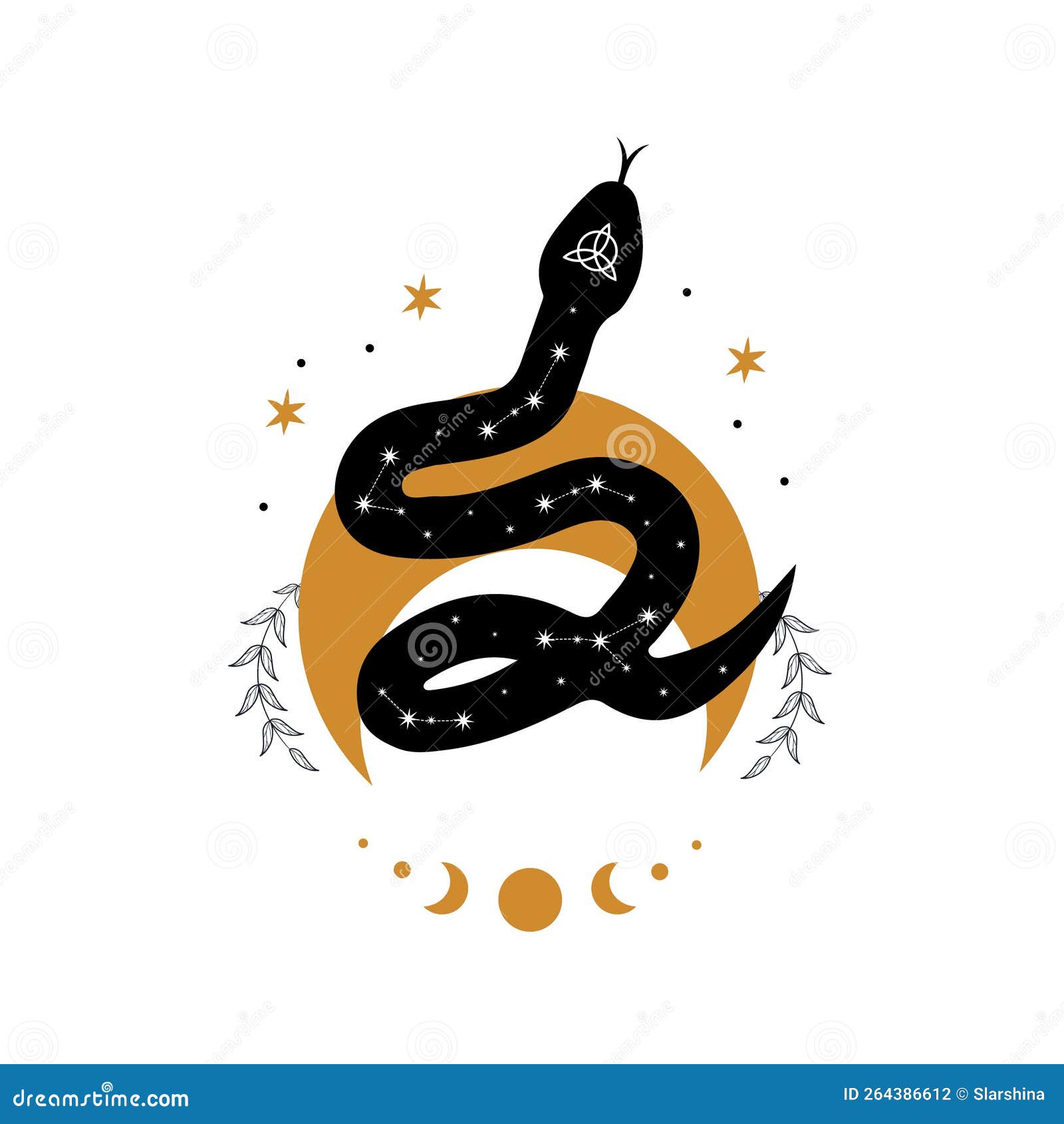 Magic Snake in Boho Style with Moon. Mystical Symbol in a Trendy ...