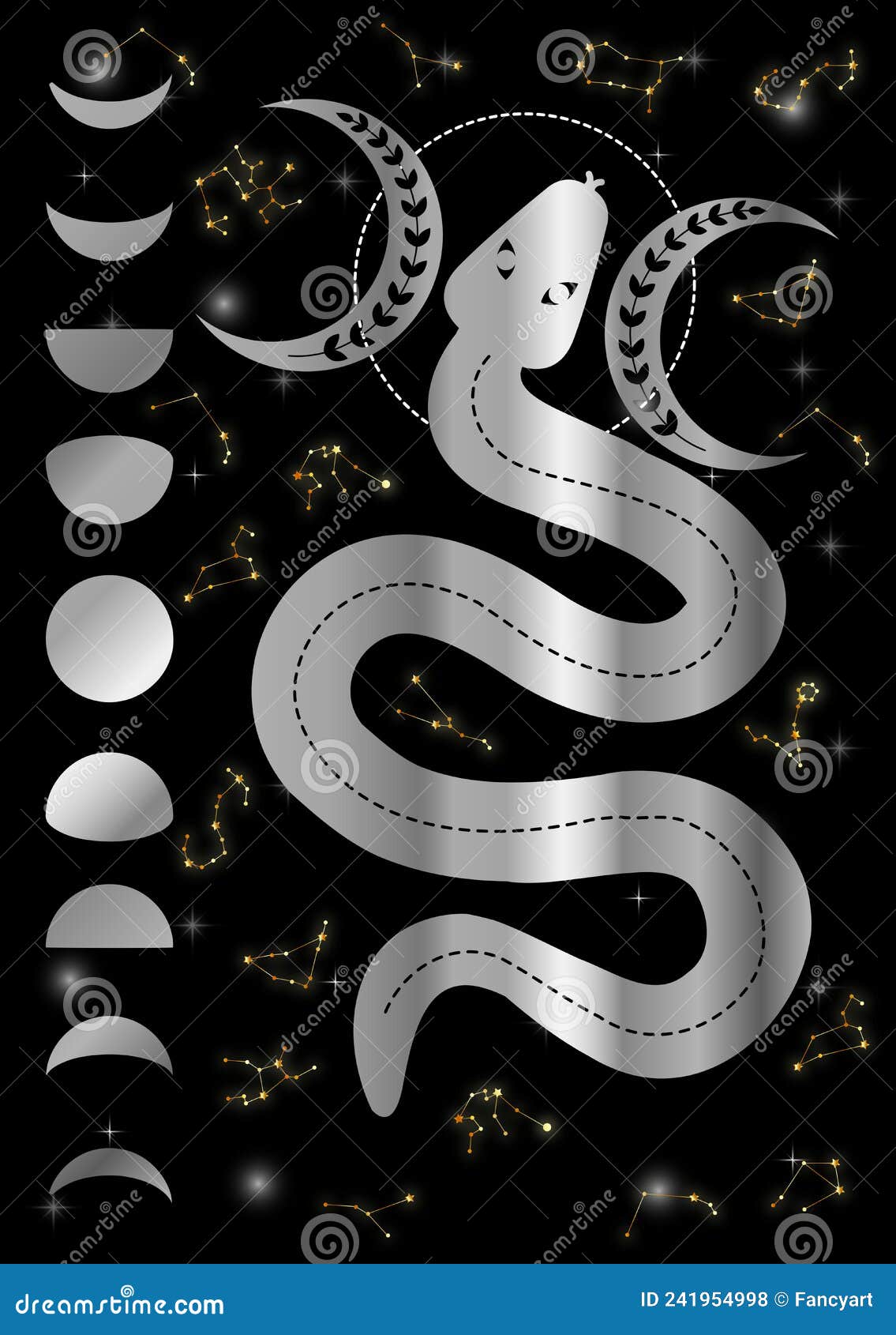 Magic Snake In Boho Style With Moon. Mystical Symbol In A Trendy ...