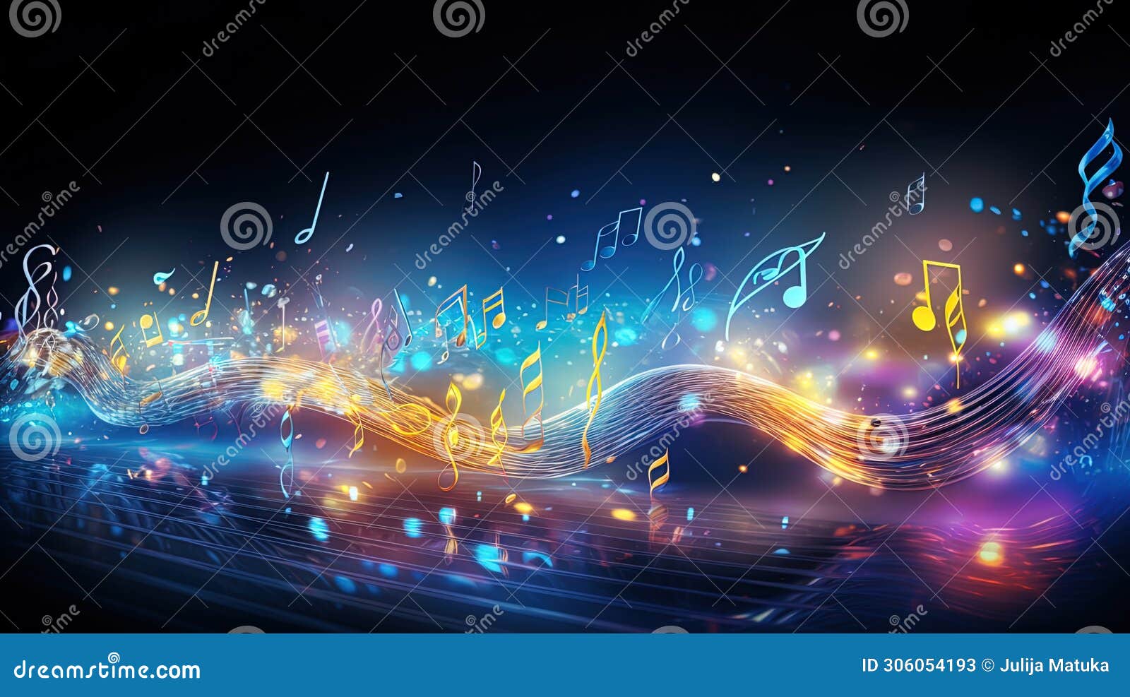 Magic of Sounds: a Banner with Abstract Waves and Musical Notes Stock ...