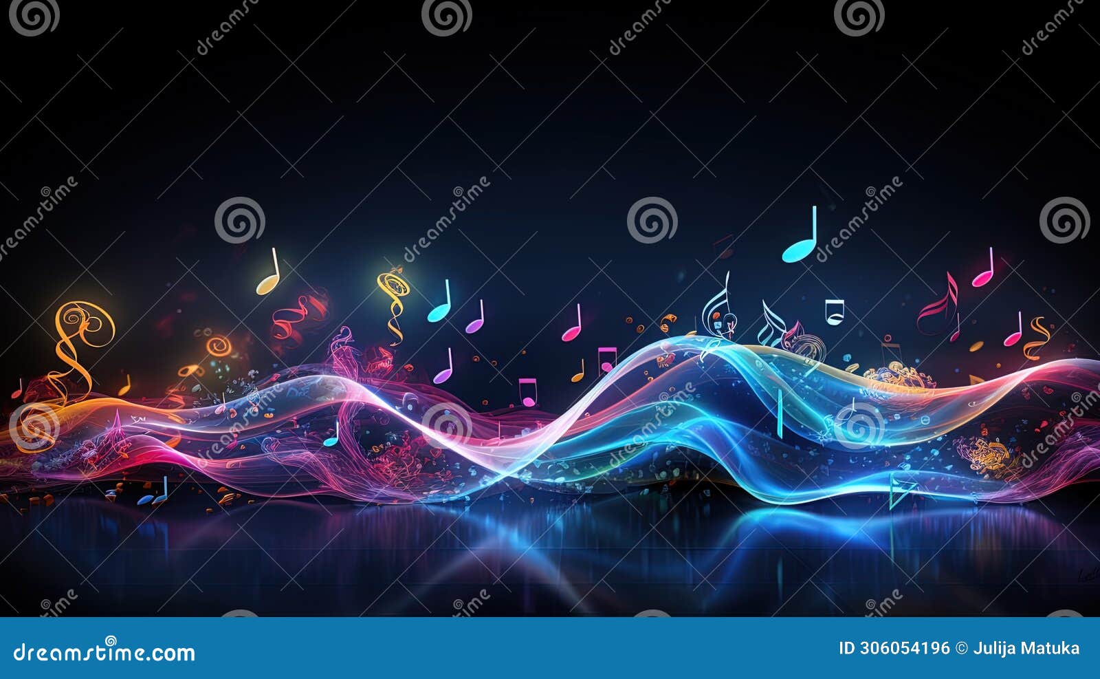 Magic of Sounds: a Banner with Abstract Waves and Musical Notes Stock ...